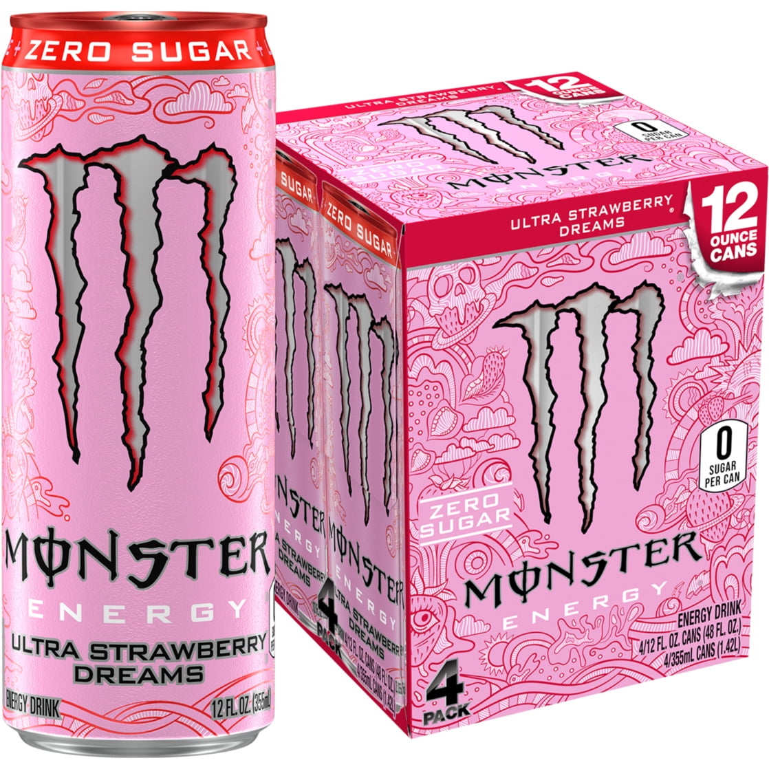 Monster Energy, Ultra Strawberry Dreams, Sugar Free Energy Drink, 12 fl ...