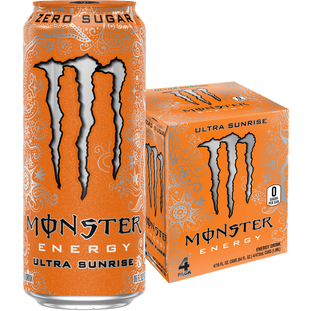 Monster Energy Ultra Sunrise, 16 fl oz, Sugar-Free Energy Drink, Crisp ...