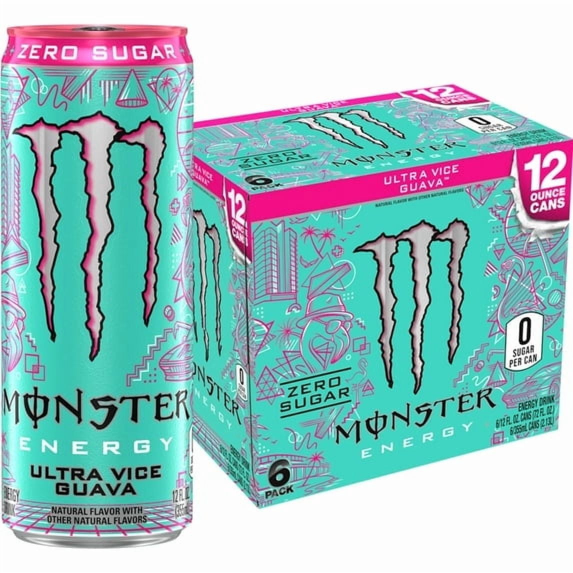 Monster Energy Ultra, Vice Guava, Sugar Free Energy Drink, 6 Pack 16 Fl ...