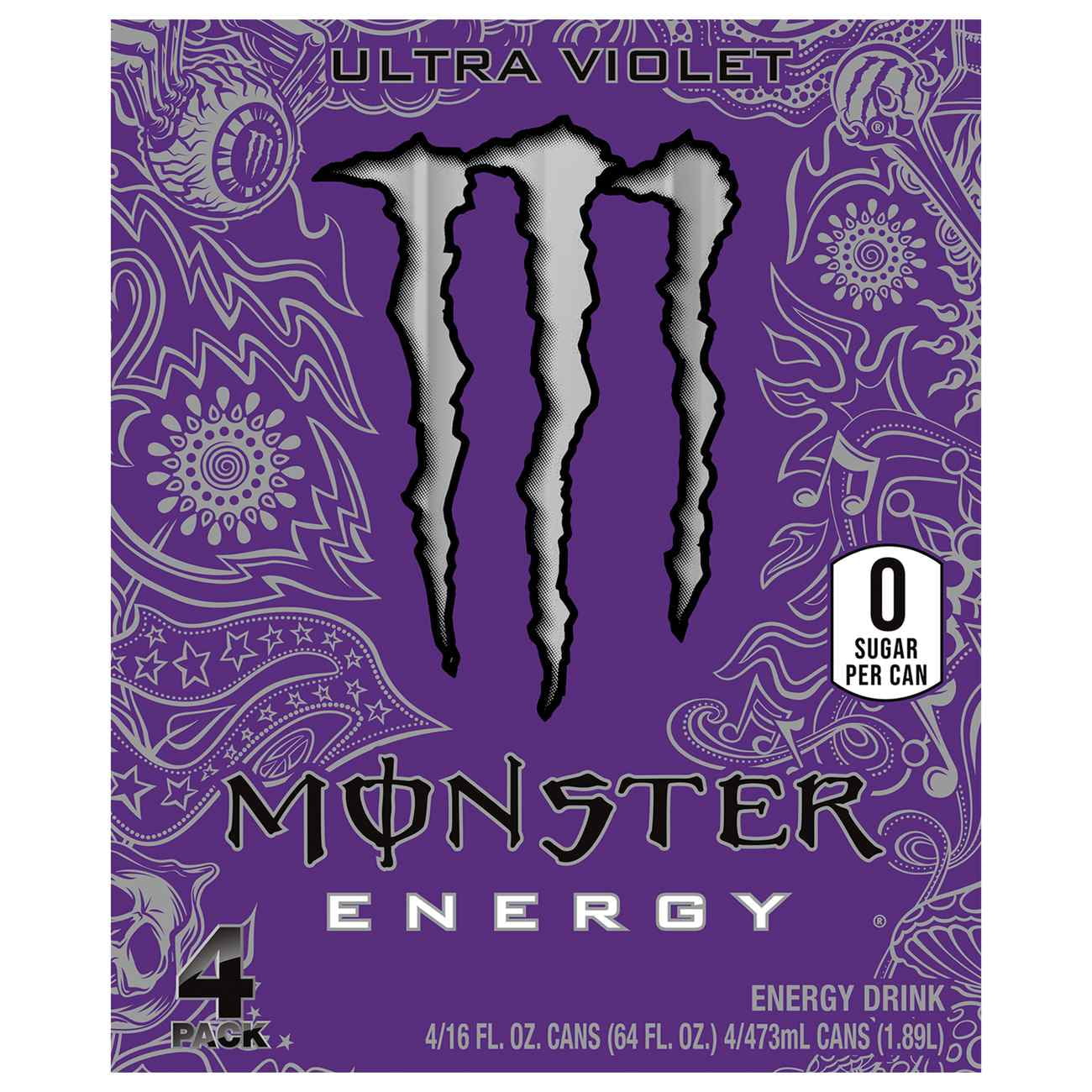 Monster Energy Ultra Violet, Sugar Free Energy Drink, 16 oz. Cans 4 pk ...