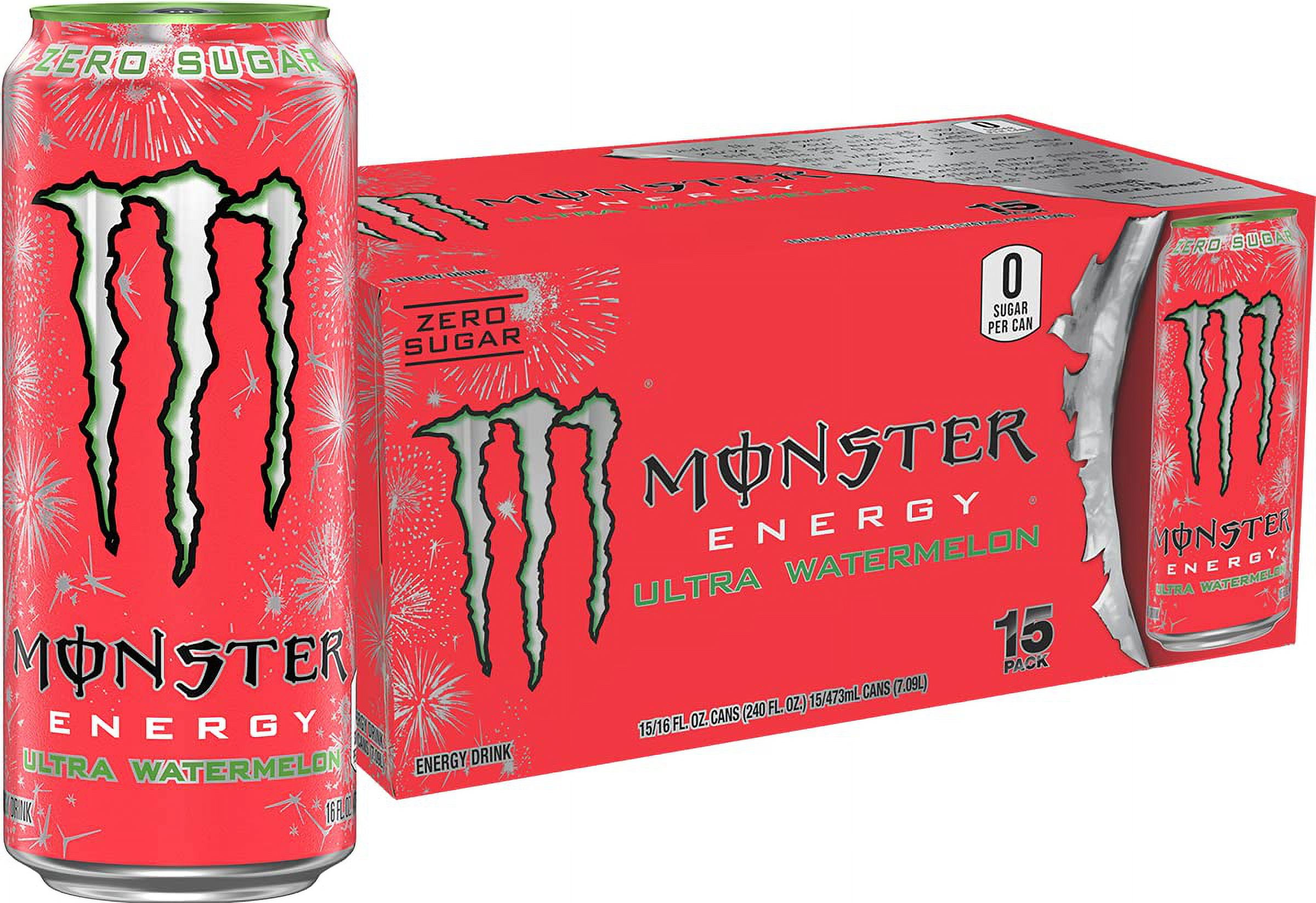 Monster Energy Ultra Watermelon, Zero Sugar, Full Flavor Energy Drink, 16oz - Pack of 15 ...