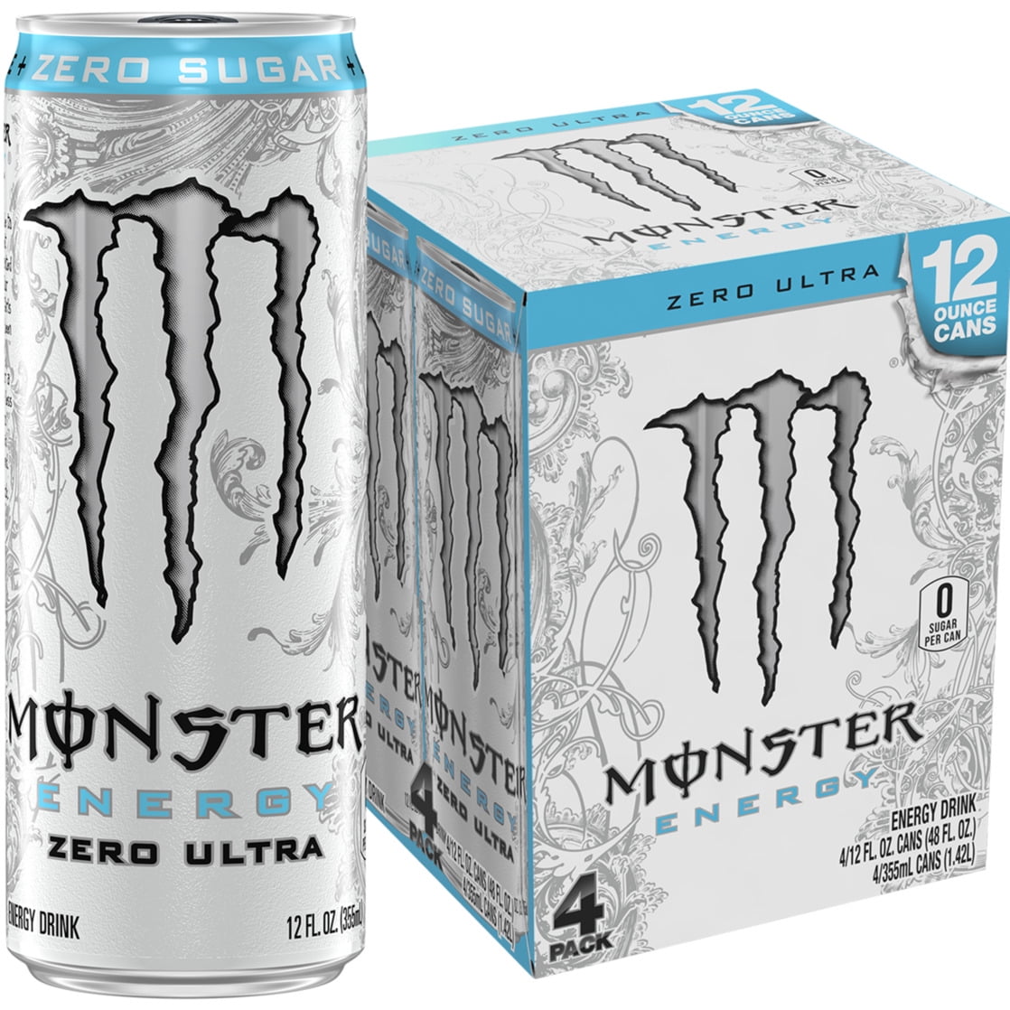 Monster Energy, Zero Ultra, Sugar Free Energy Drink, 4 Pack - 12 Fl Oz ...