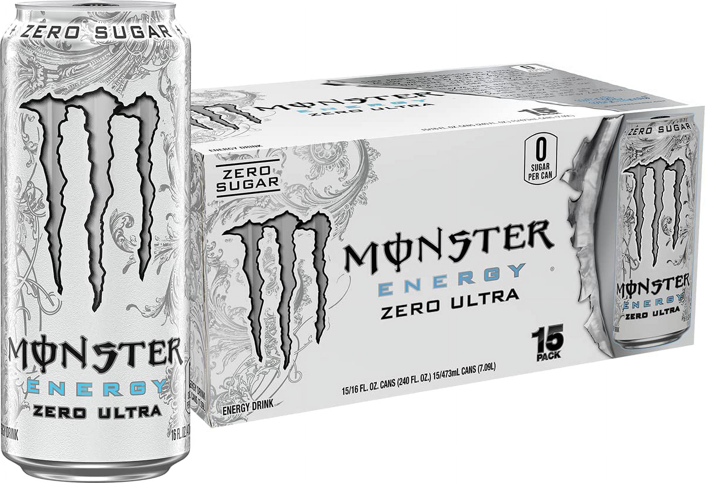 Monster Energy Zero Sugar Zero Ultra Energy Drink, 15 Pack, 16 fl oz ...