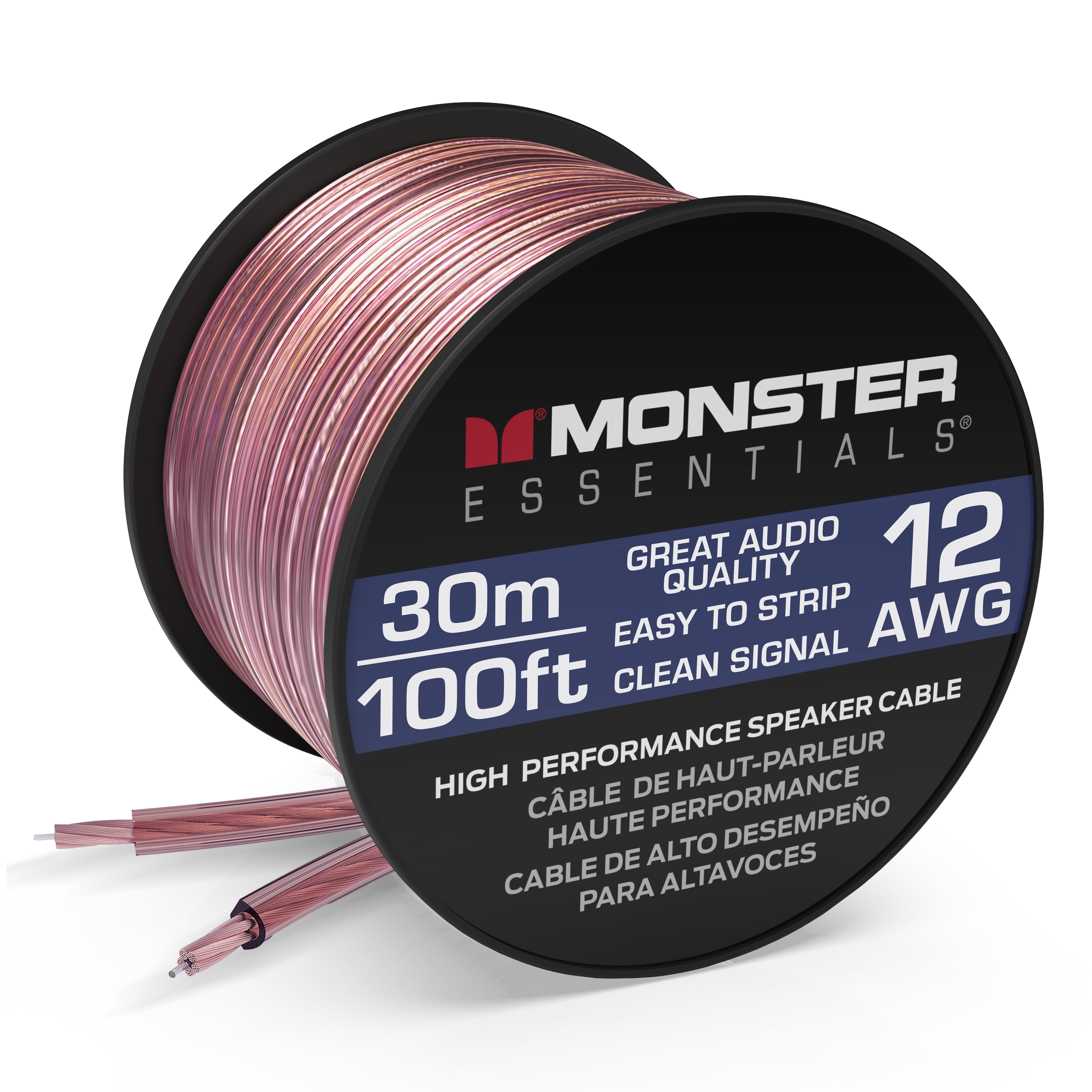 Monster Essentials 12 Gauge CCA Speaker Wire 100 FT Spool for Home ...