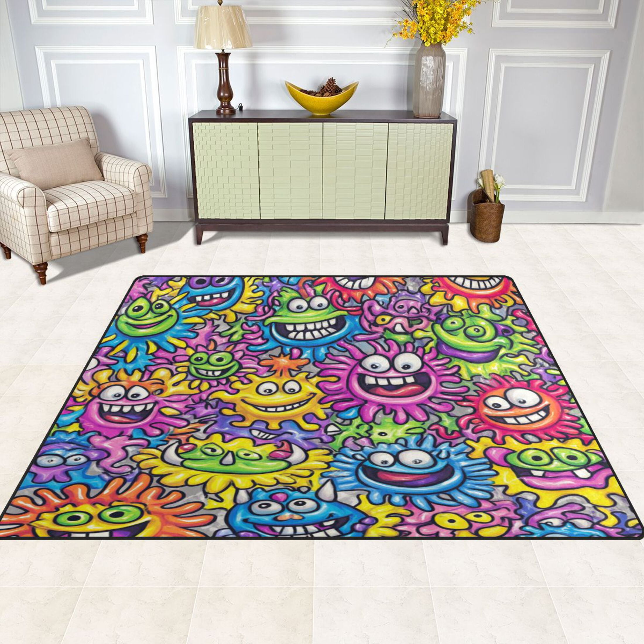 Monster Faces 80''x58'' Extra Large Plush Memory Foam Rug, Soft, Absorbent, Non Slip - Walmart.com