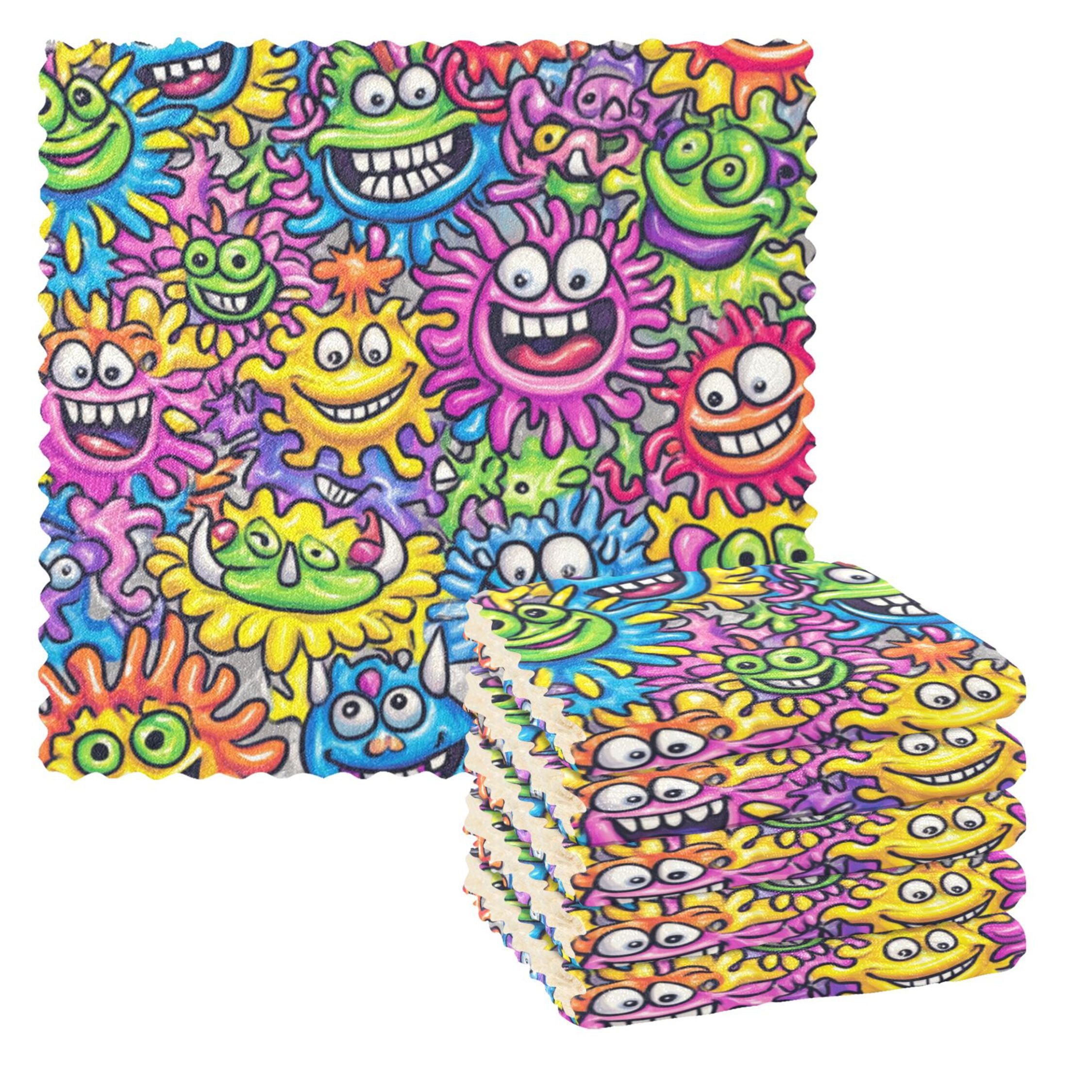 Monster Faces Dish Towels 6 Pack Kitchen Cleaning Dish Cloths Absorbent ...