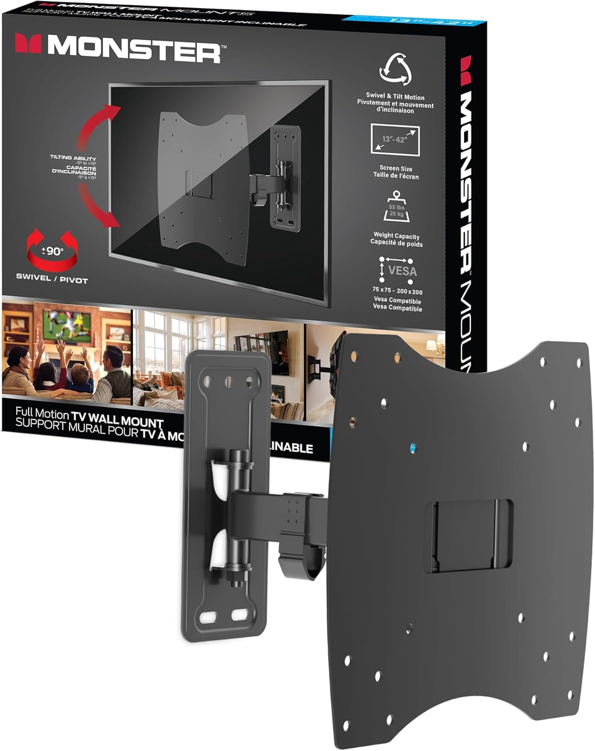 Monster Full Motion TV Mount for 13”-42” TVs up to 55 Lbs., Flat Panel ...