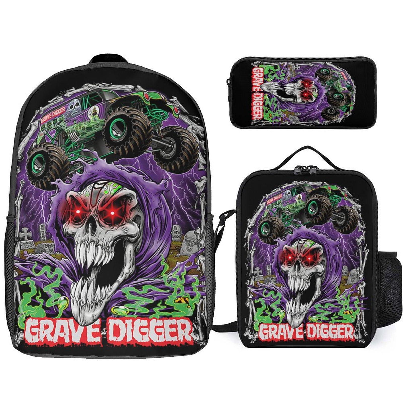 Monster Grave Digger Truck Casual Backpack 3 Piece Set Lightweight ...