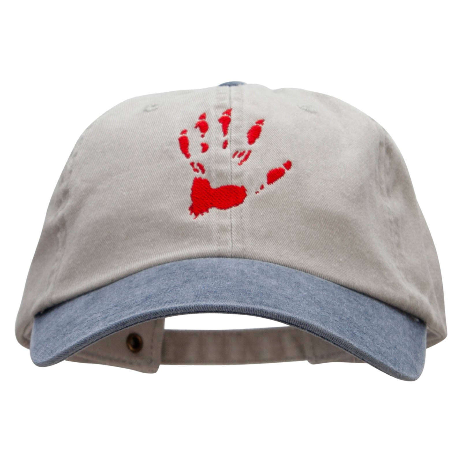 Monster Handprint Embroidered Pigment Dyed Wash Caps - Beige Navy OSFM ...