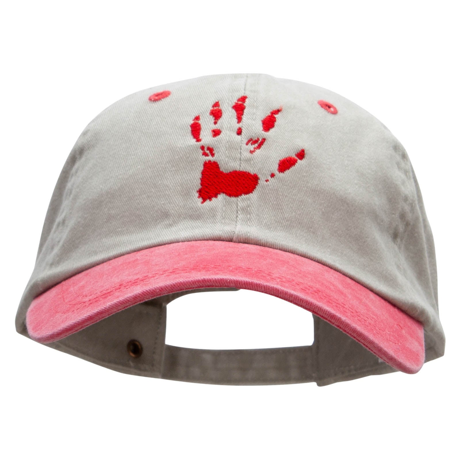 Monster Handprint Embroidered Pigment Dyed Wash Caps - Beige Red OSFM ...