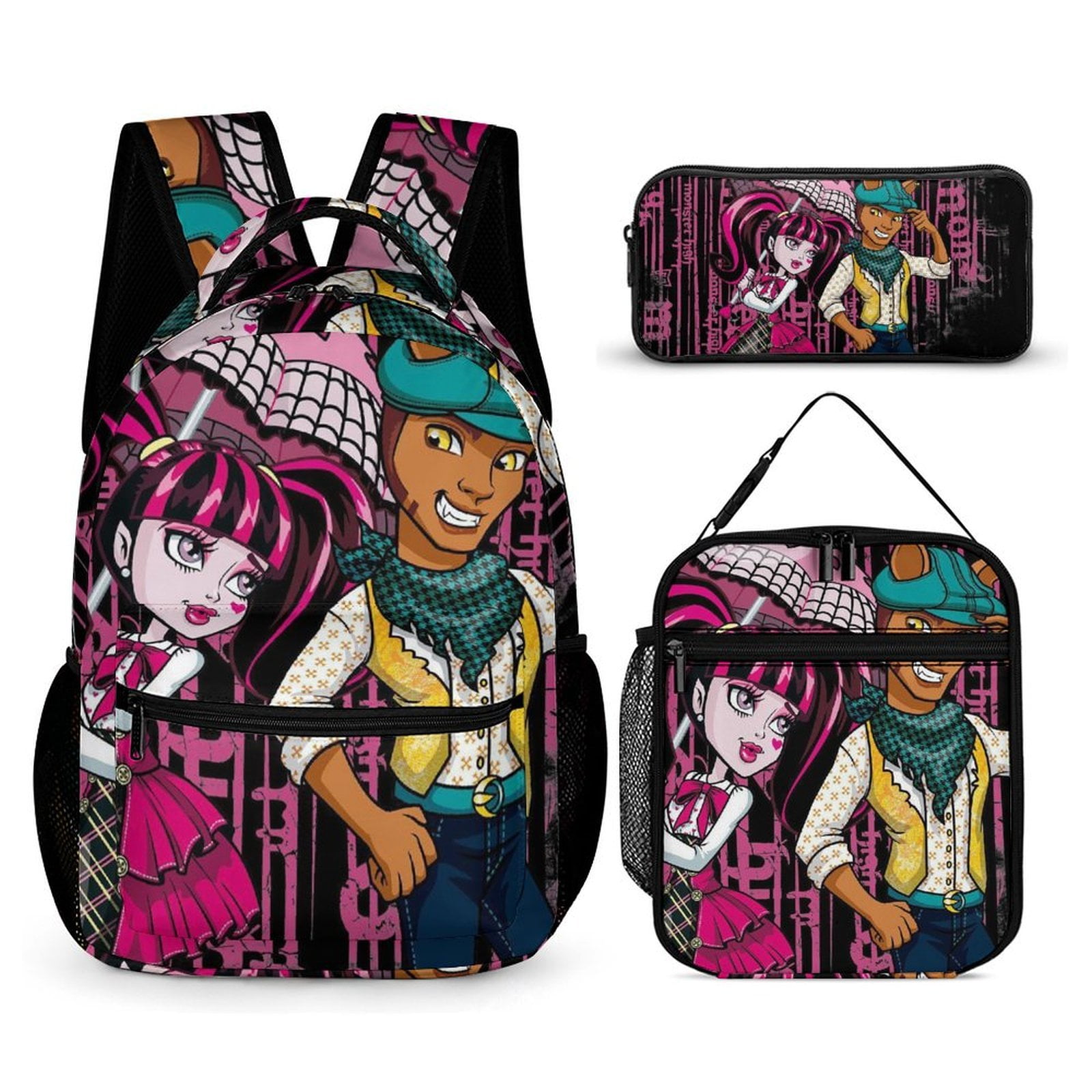 Monster High 3Pcs Backpacks Sets Book Bag with Lunch Bag And Pencil ...