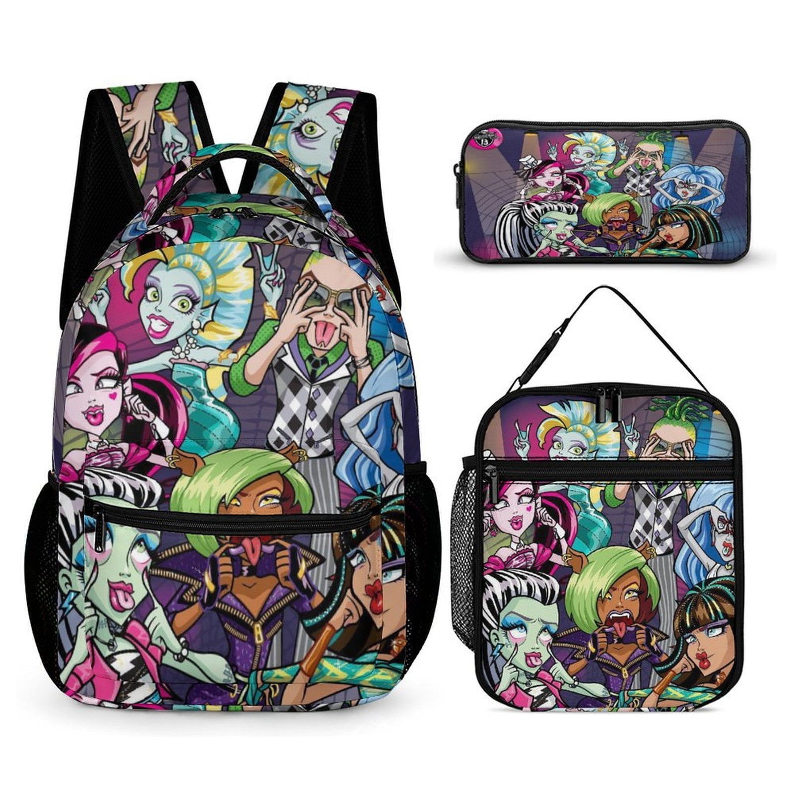Monster High 3Pcs Backpacks Sets Book Bag with Lunch Bag And Pencil ...
