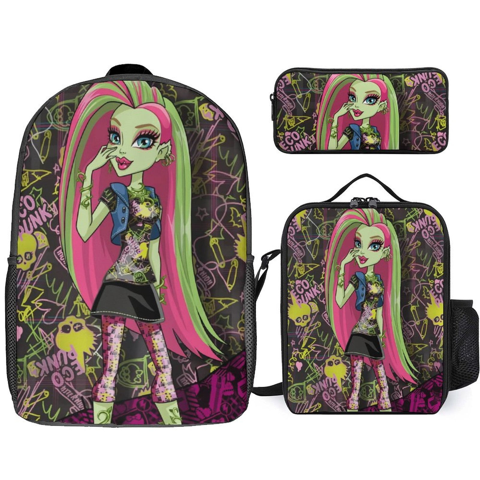 Monster High Anime Print School Bag 3 Pcs Set, Backpack, Lunch Bag ...