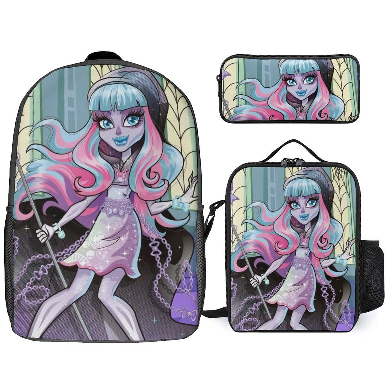 Monster High Anime Print School Bag 3 Pcs Set, Backpack, Lunch Bag ...