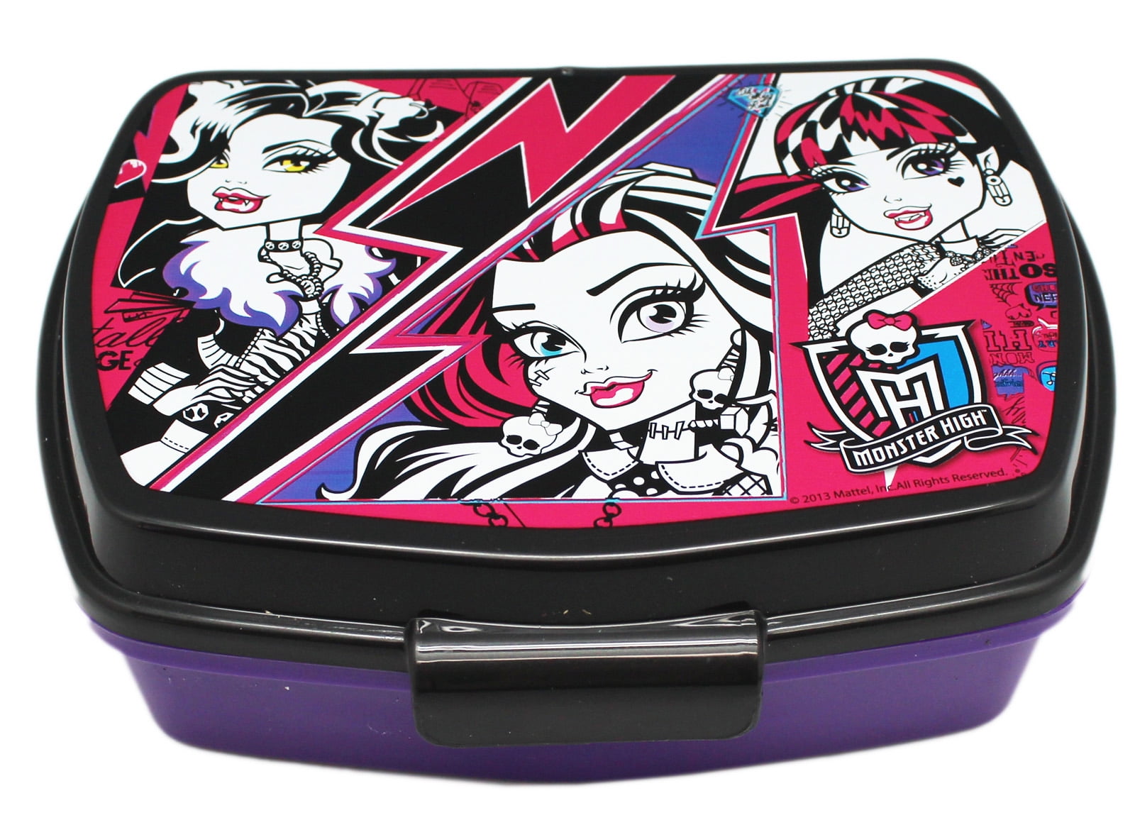 Monster High Kids Lunch Container - Black and Purple Snap Lock Sandwich ...