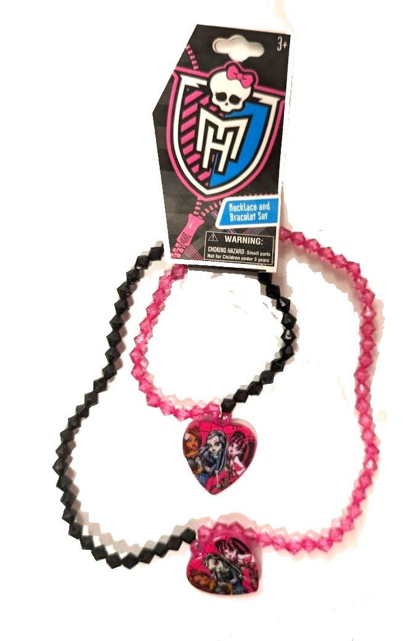 Monster High Characters Necklace and Bracelet Set Pink Heart Black and ...