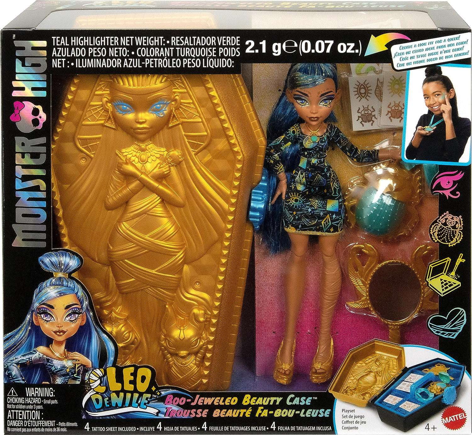 Monster High Cleo DeNile Doll Play Set with Golden Glam Case and ...