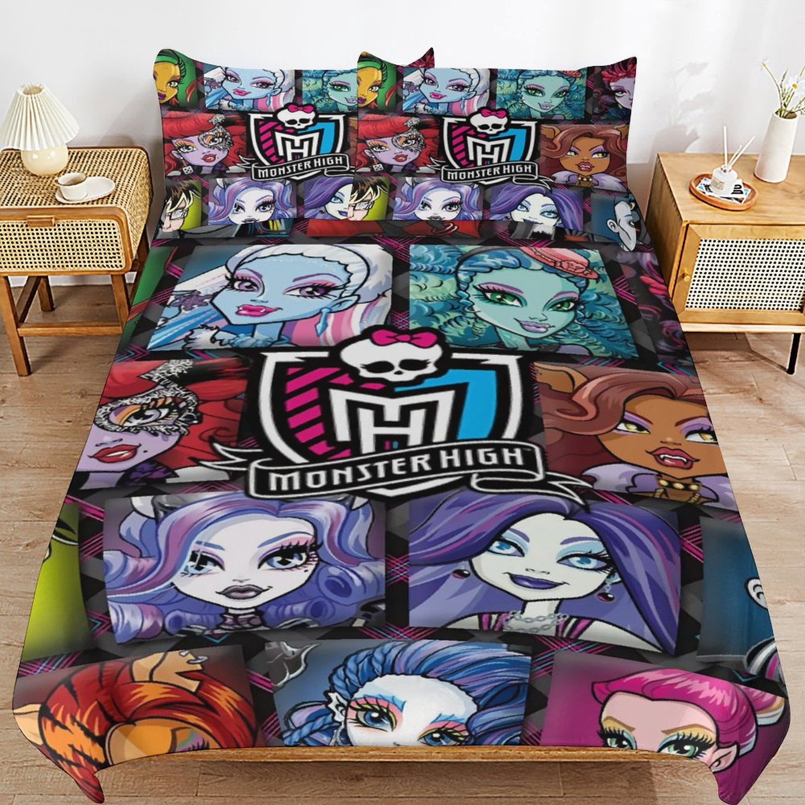 Monster High Duvet Cover 3 Pcs Set Cute Kids Comforter Cover with 2 ...