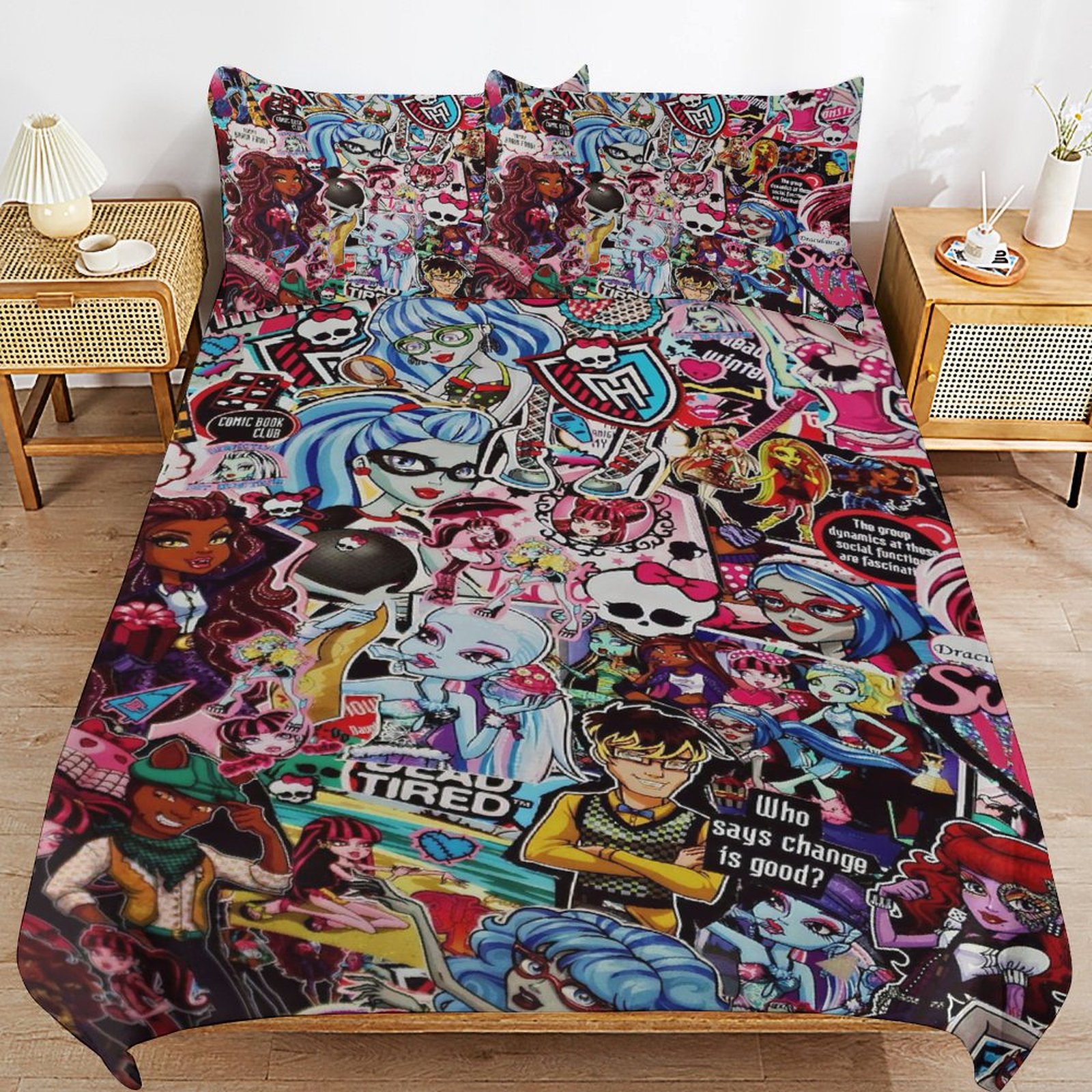 Monster High Duvet Cover 3 Pcs Set Cute Kids Comforter Cover with 2 ...