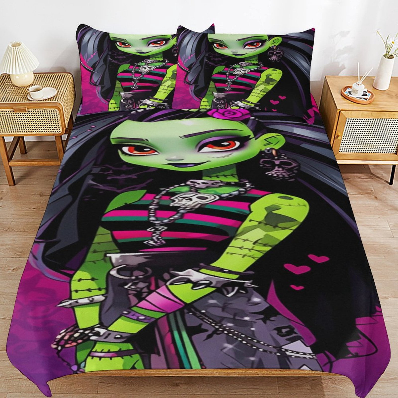 Monster High Duvet Cover 3 Pcs Set Cute Kids Comforter Cover with 2 ...