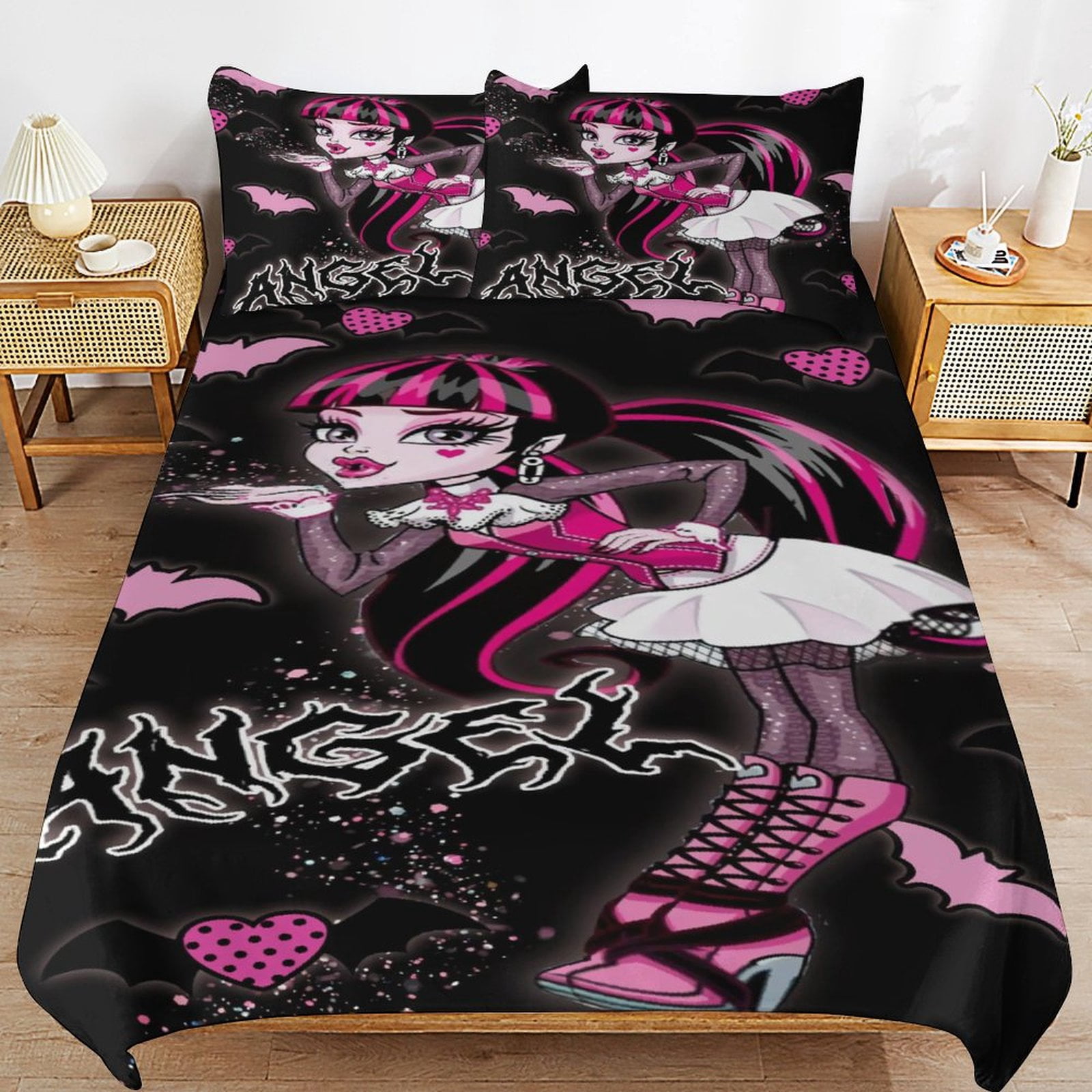 Monster High Duvet Cover 3 Pcs Set Cute Kids Comforter Cover with 2 ...