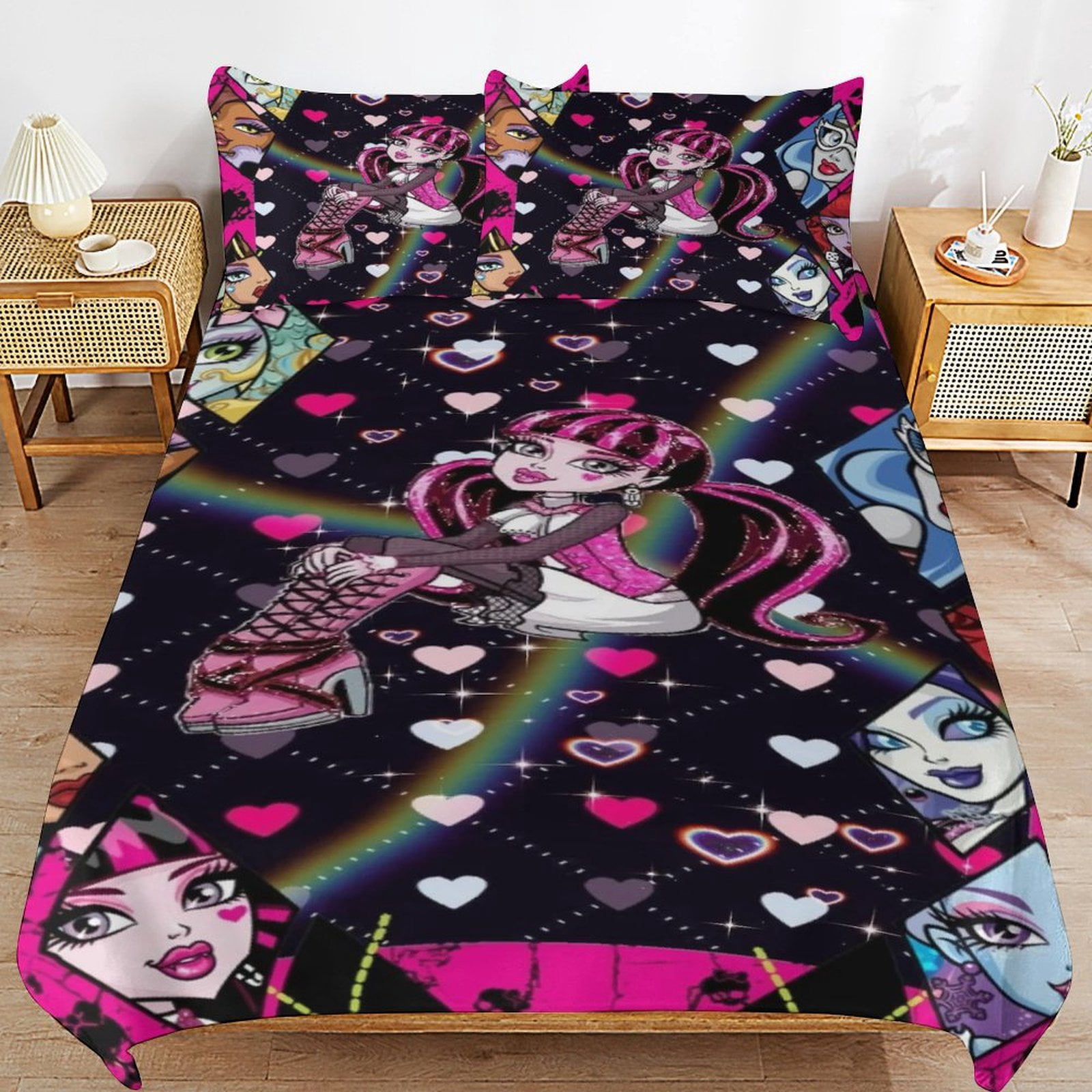 Monster High Duvet Cover 3 Pcs Set Cute Kids Comforter Cover with 2 ...