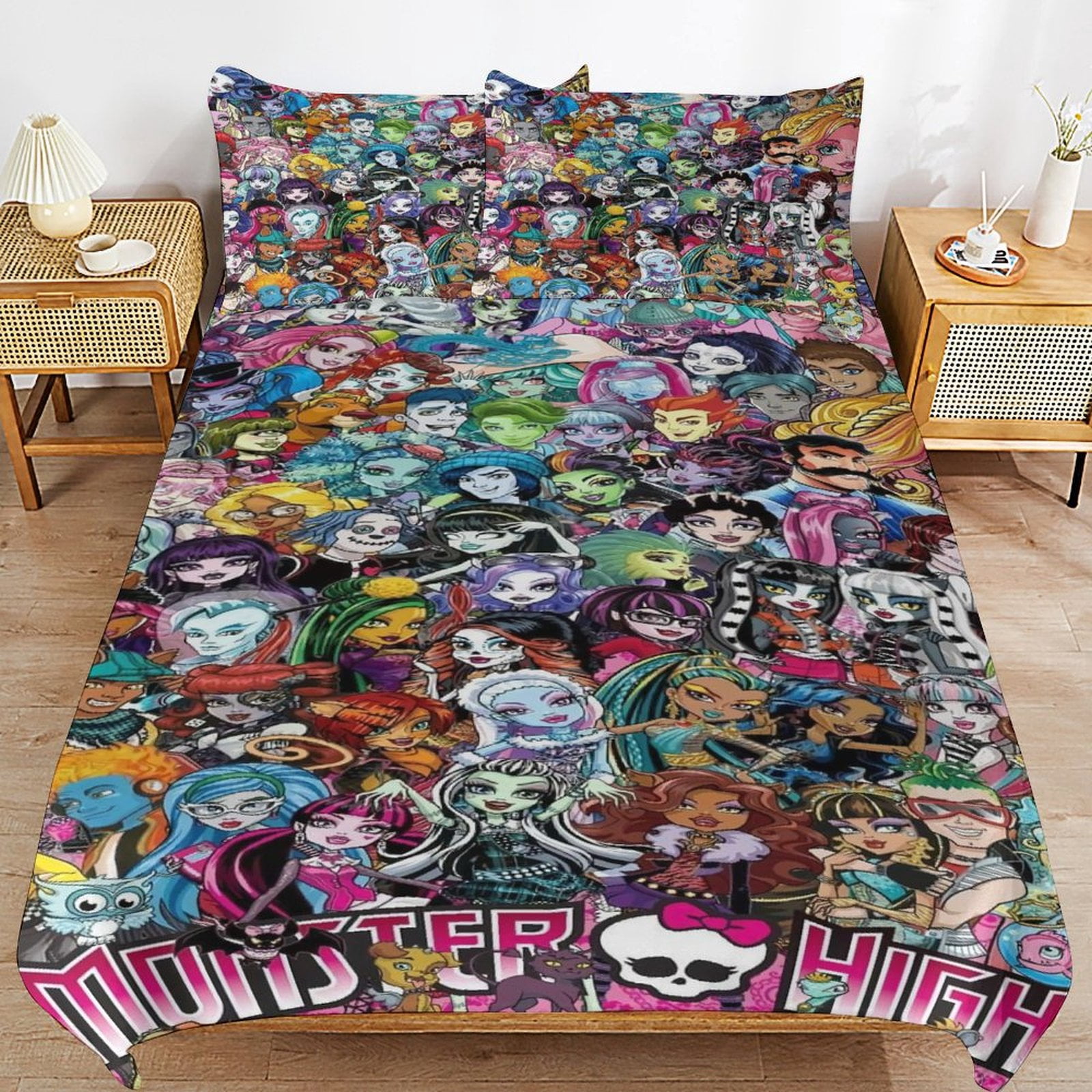Monster High Duvet Cover 3 Pcs Set Cute Kids Comforter Cover with 2 ...