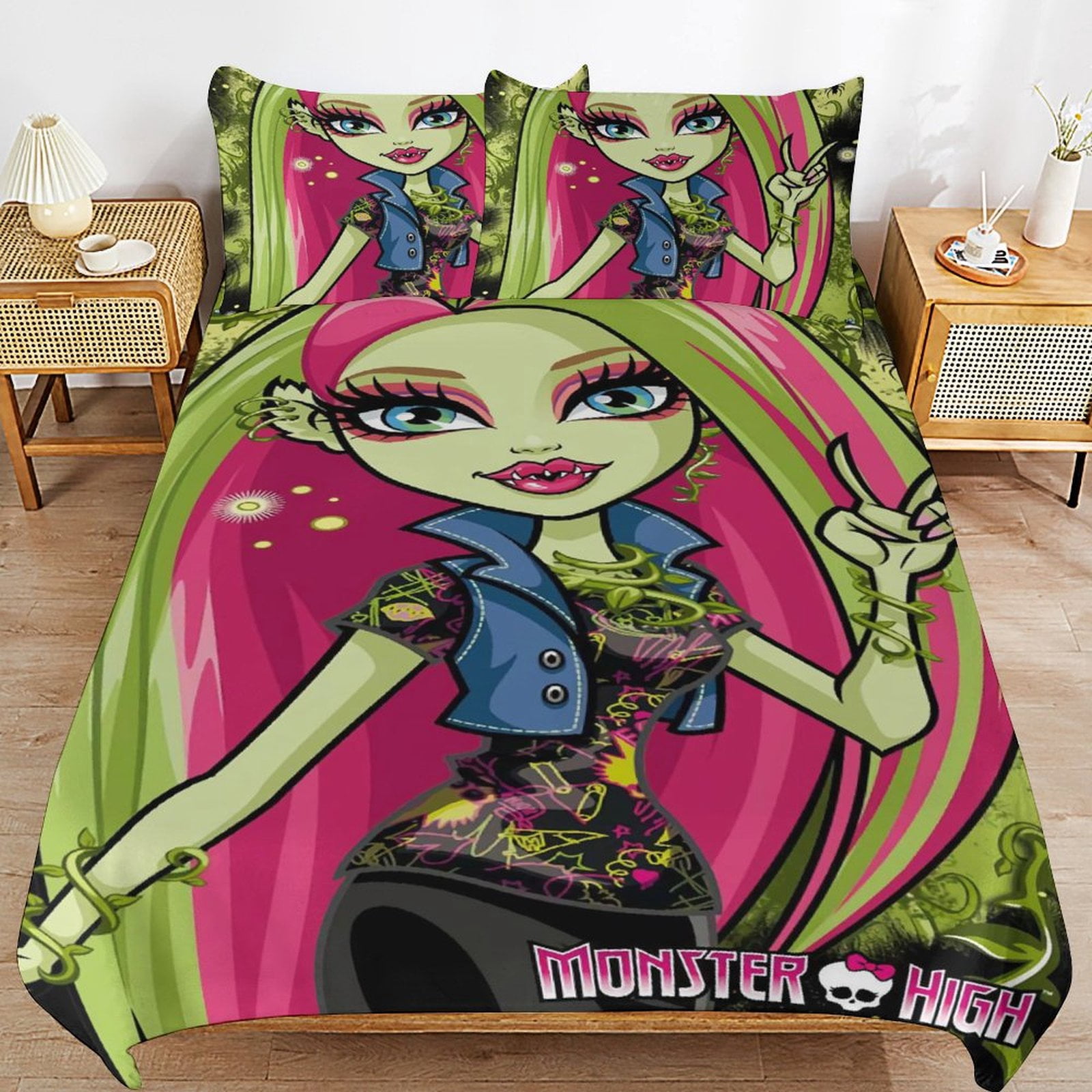 Monster High Duvet Cover 3 Pcs Set Cute Kids Comforter Cover with 2 ...