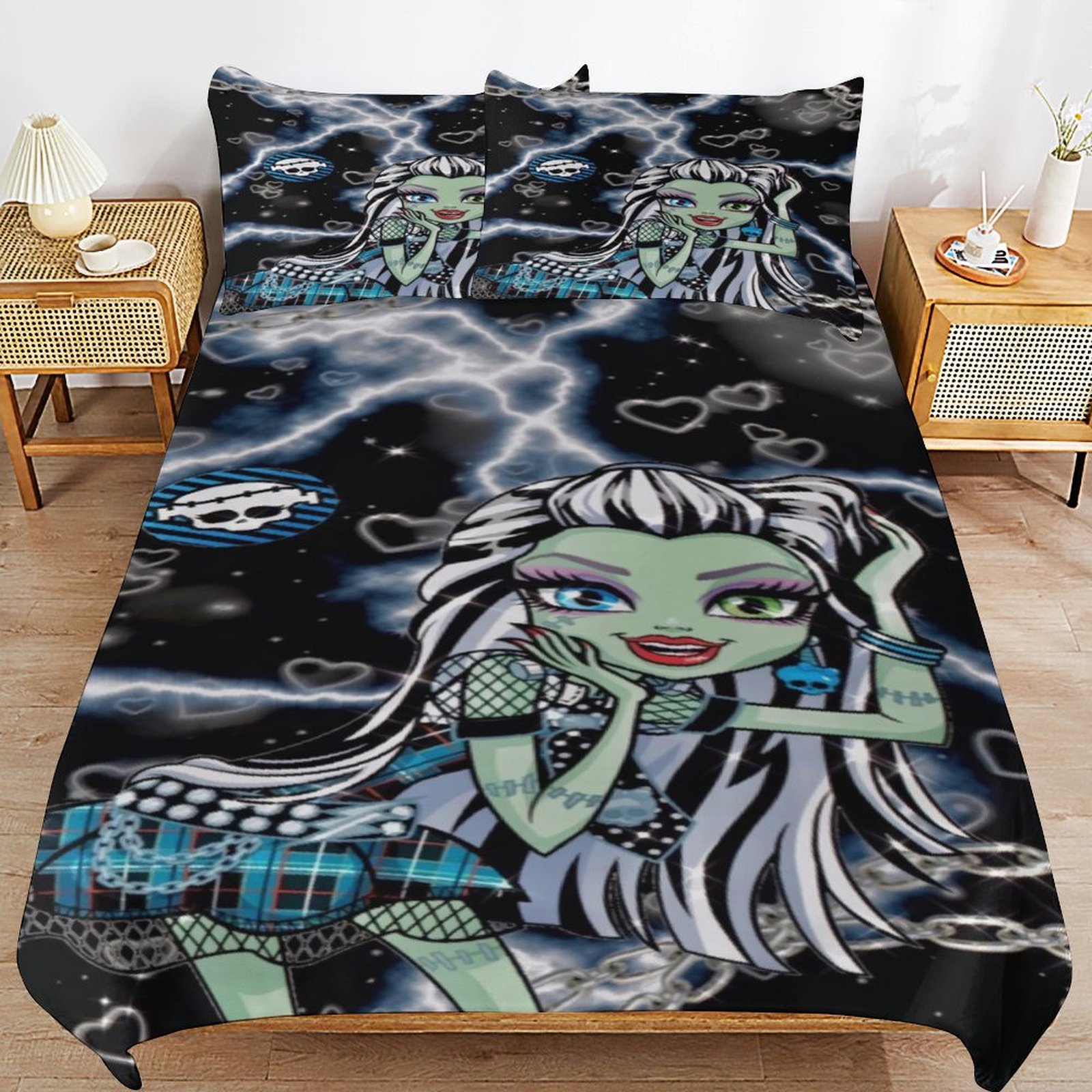 Monster High Duvet Cover 3 Pcs Set Cute Kids Comforter Cover with 2 ...