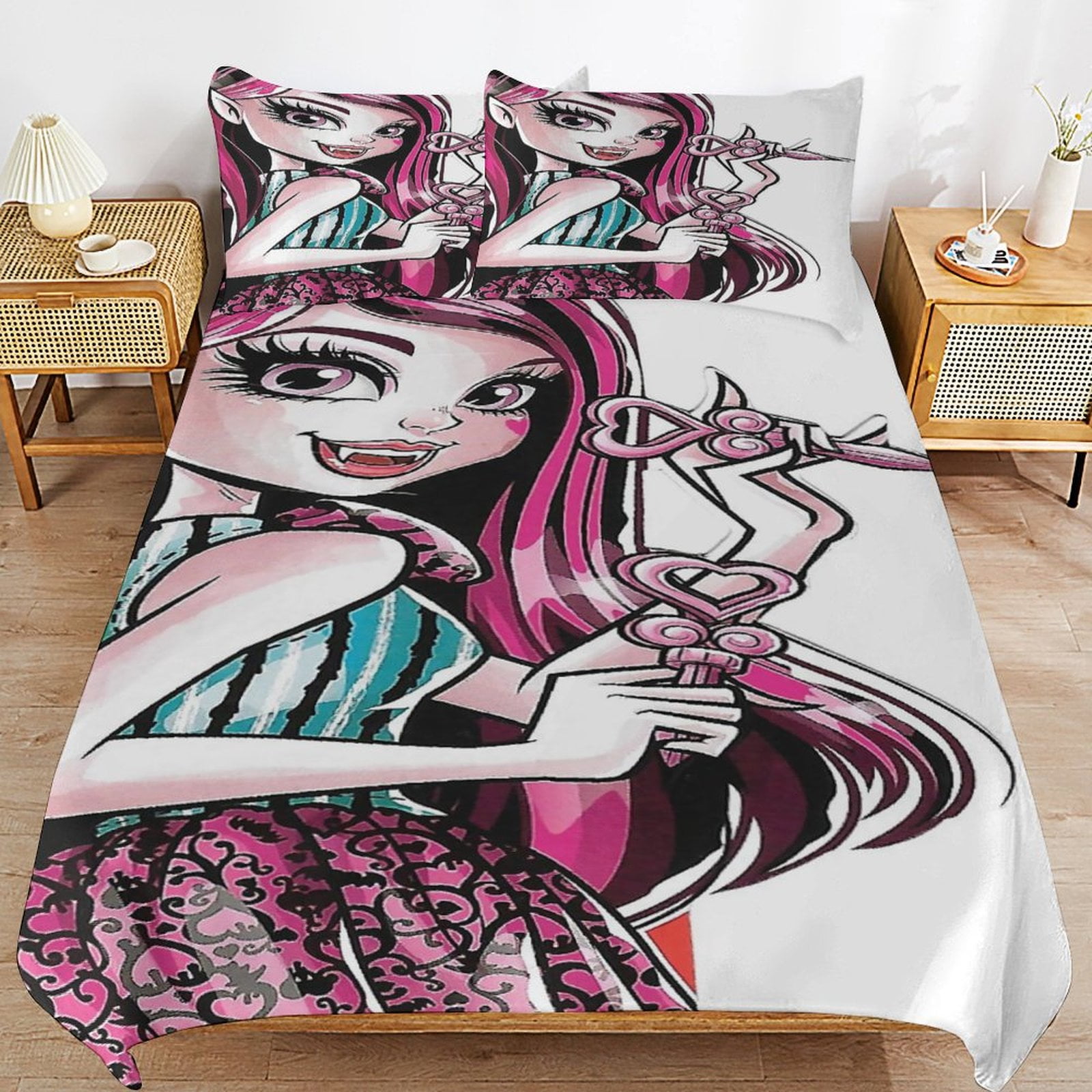 Monster High Duvet Cover 3 Pcs Set Cute Kids Comforter Cover with 2 ...