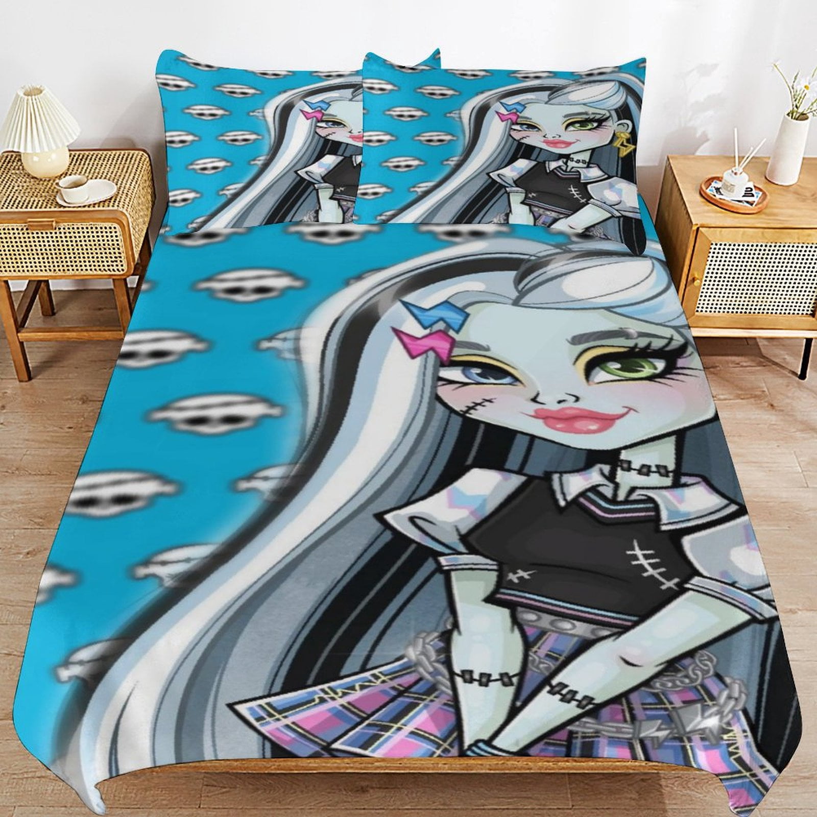 Monster High Duvet Cover 3 Pcs Set Cute Kids Comforter Cover with 2 ...