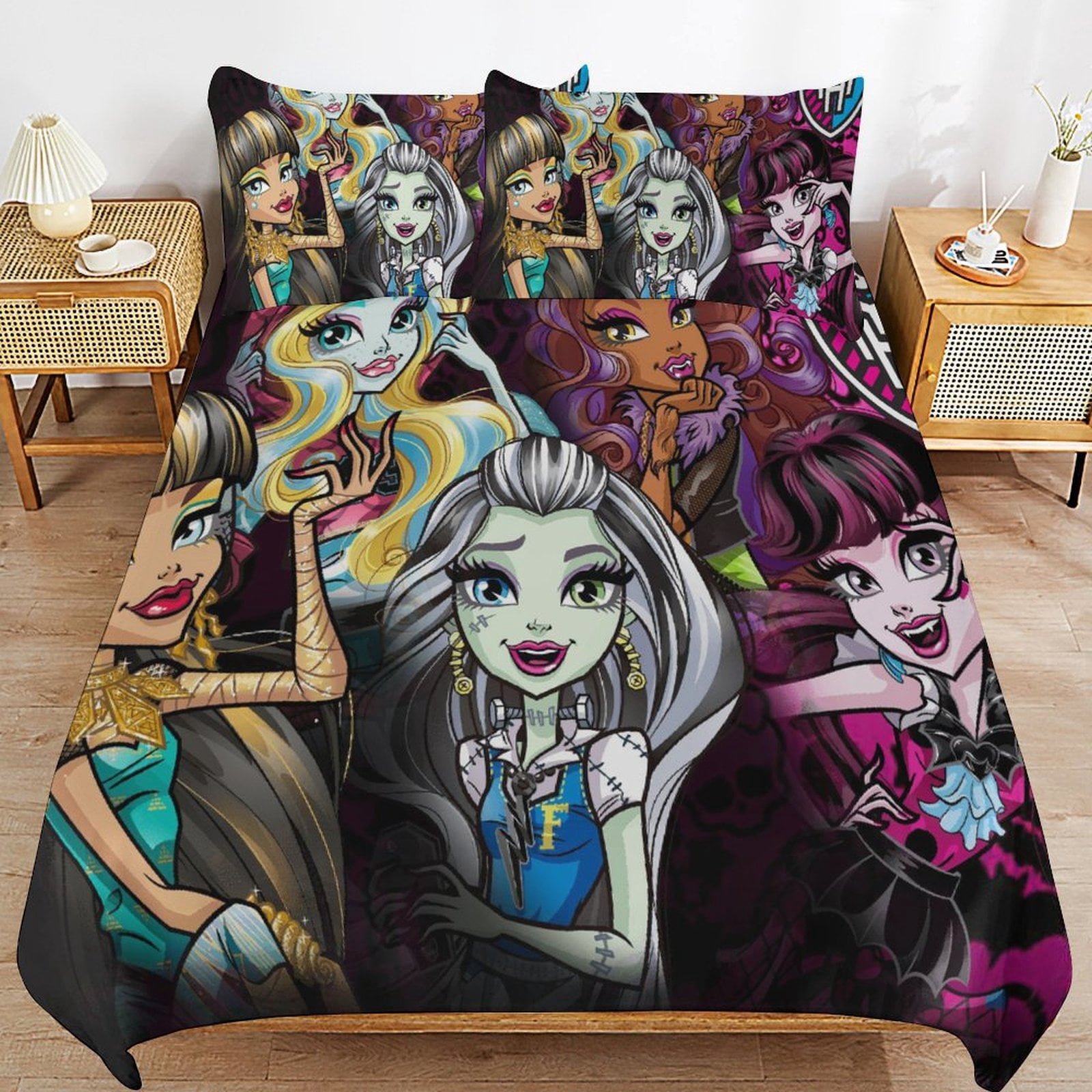 Monster High Duvet Cover 3 Pcs Set Cute Kids Comforter Cover with 2 ...