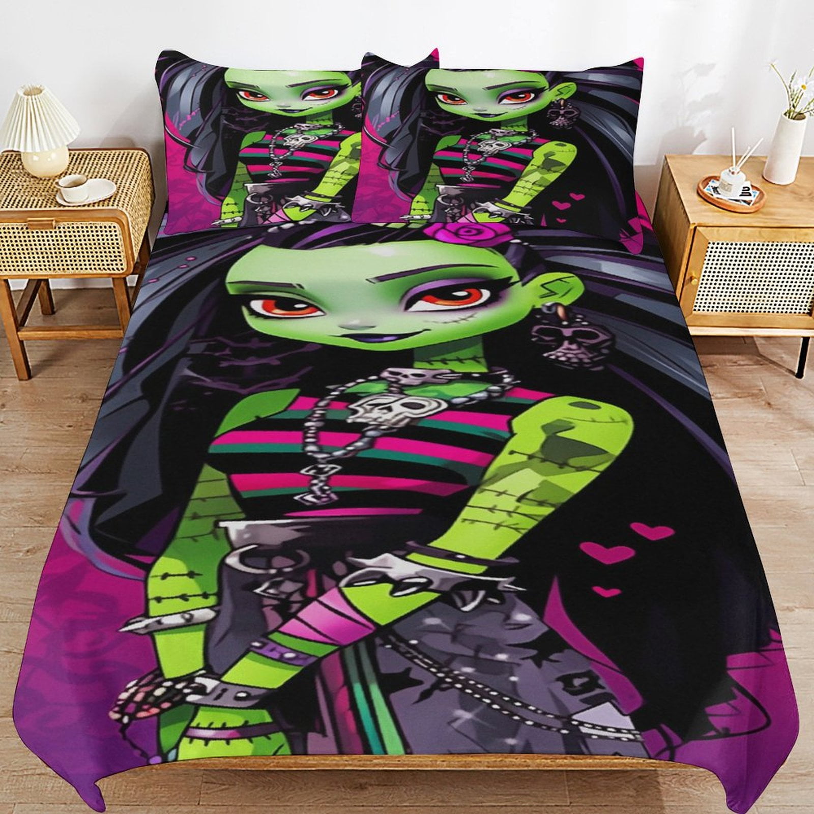 Monster High Duvet Cover 3 Pcs Set Cute Kids Comforter Cover with 2 ...