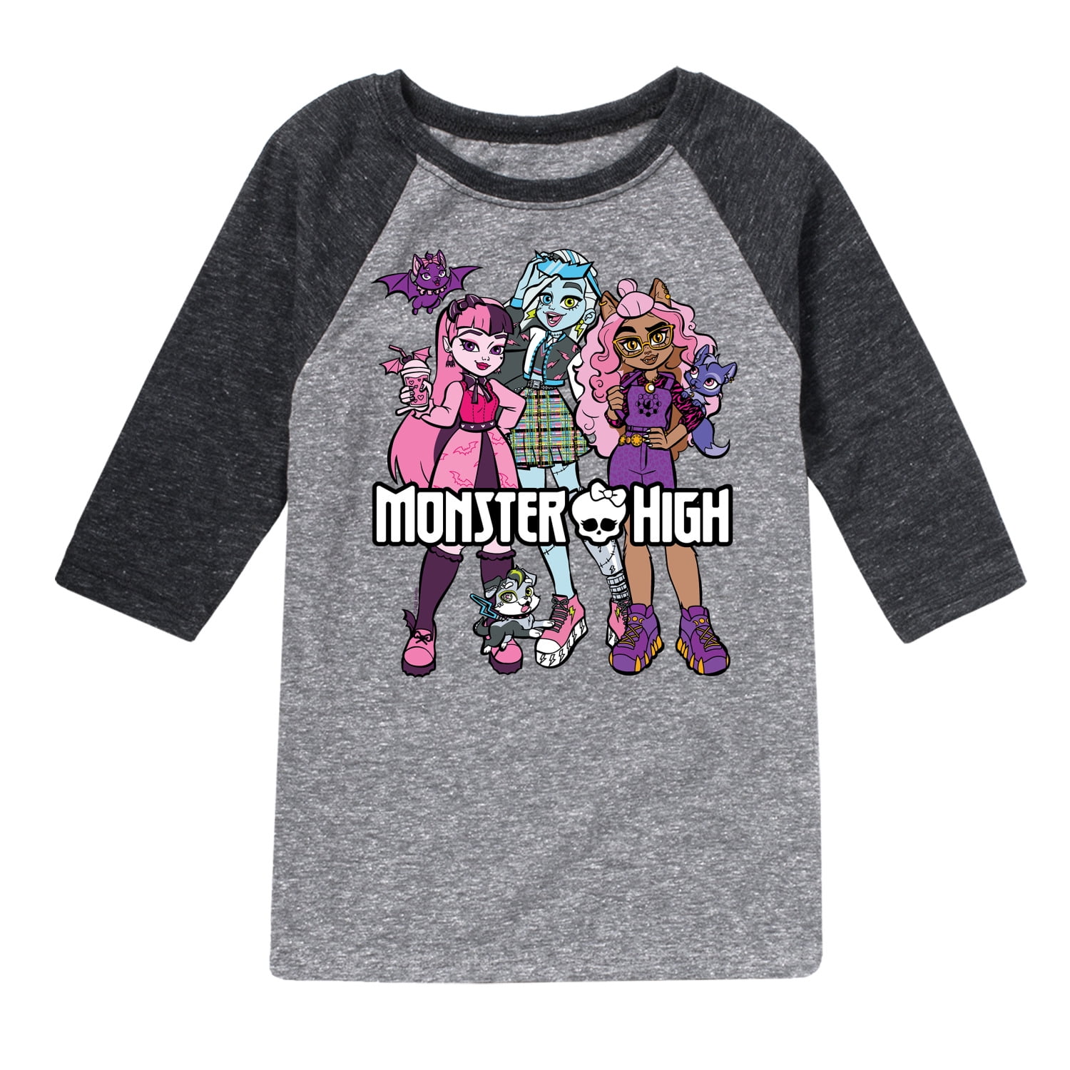 Monster High - Group With Pets - Toddler And Youth Raglan Graphic T ...