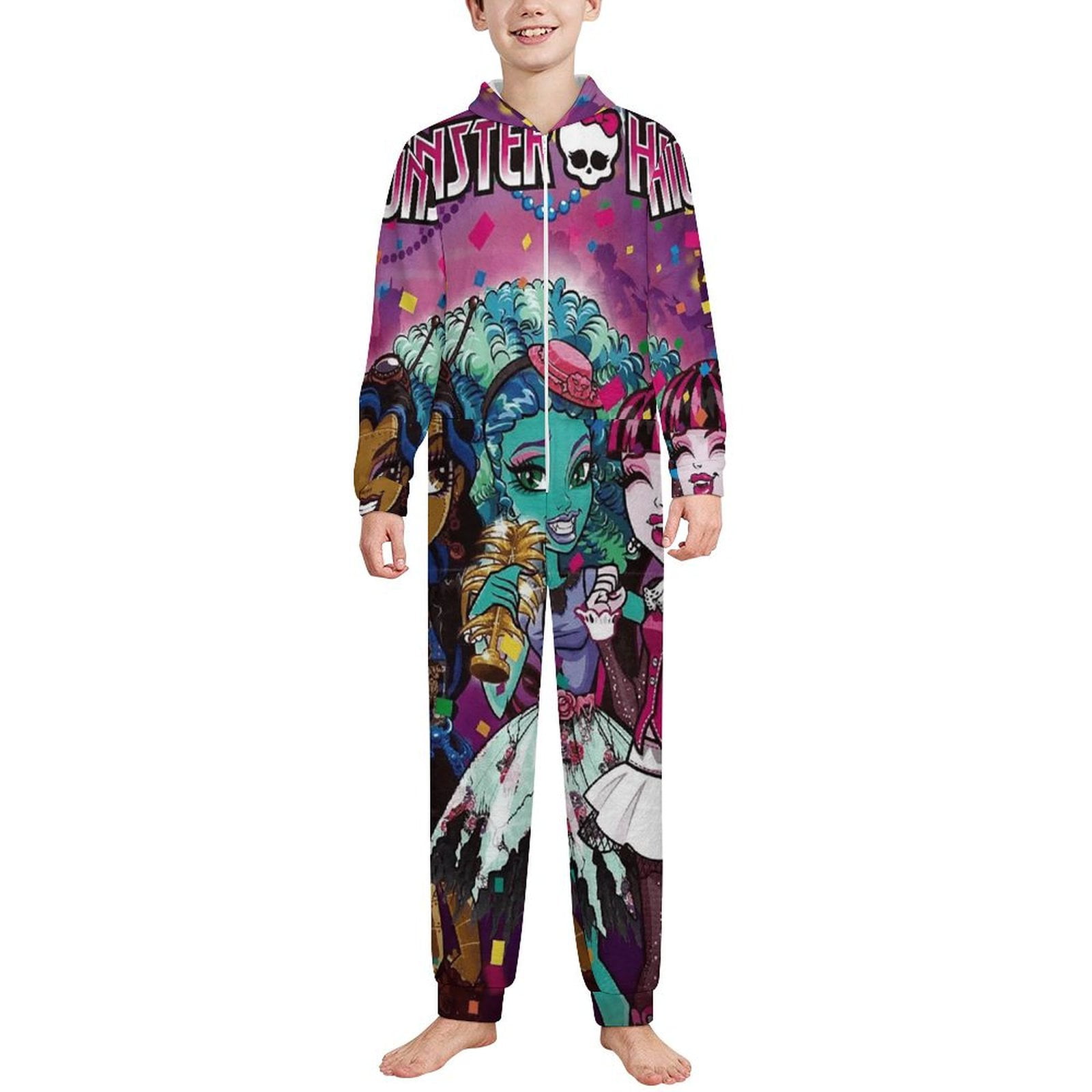 Monster High Kids Pajamas One Piece Hooded Union Suit Onesie PJs ...
