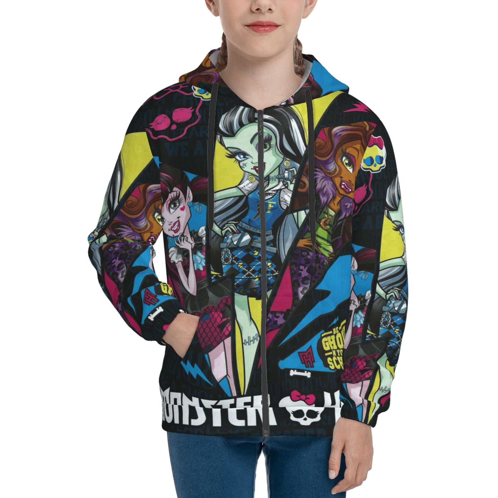 Monster High Kids Zip-Up Hoodie 3d Print Hooded Sweatshirt With Packet ...