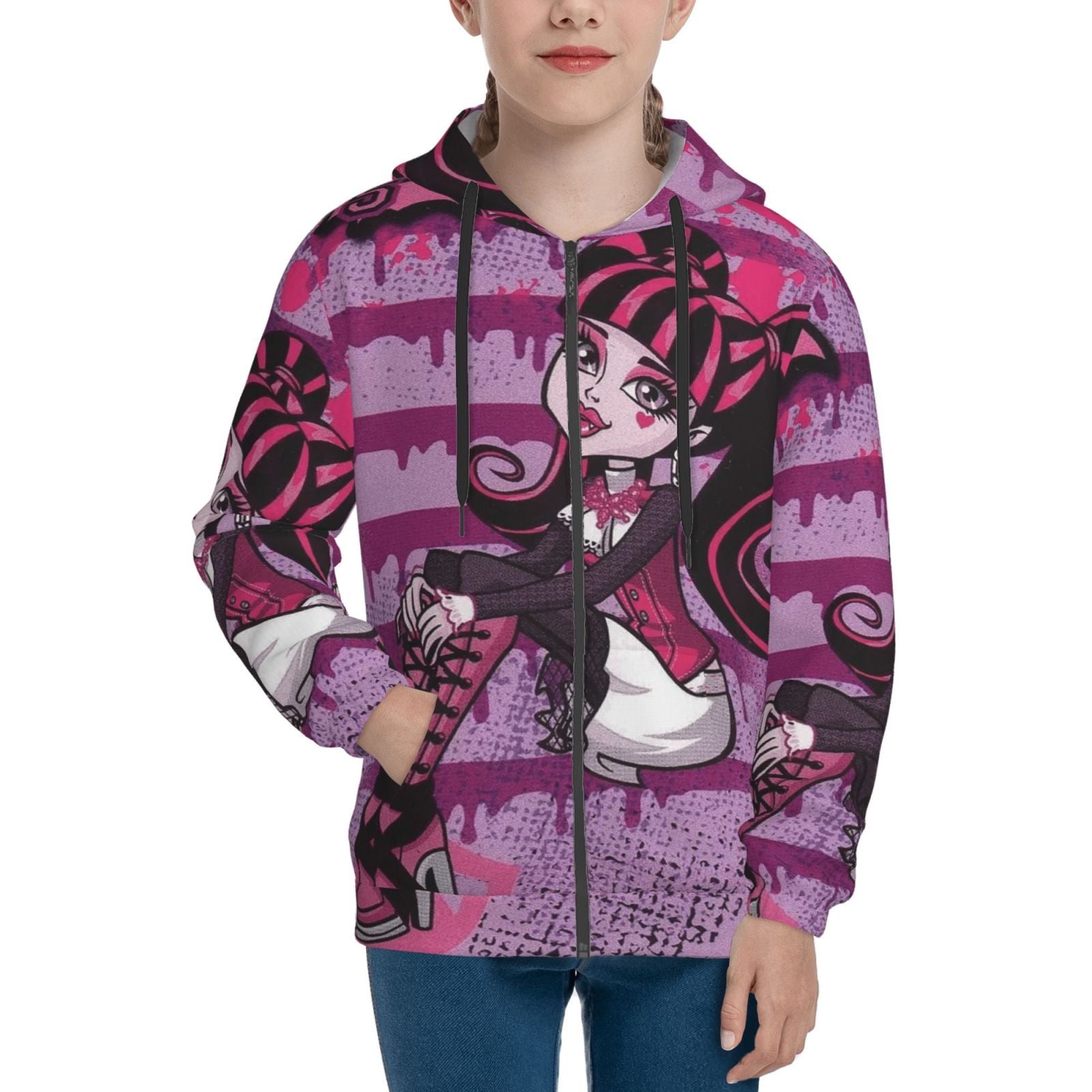 Monster High Kids Zip-Up Hoodie 3d Print Hooded Sweatshirt With Packet ...