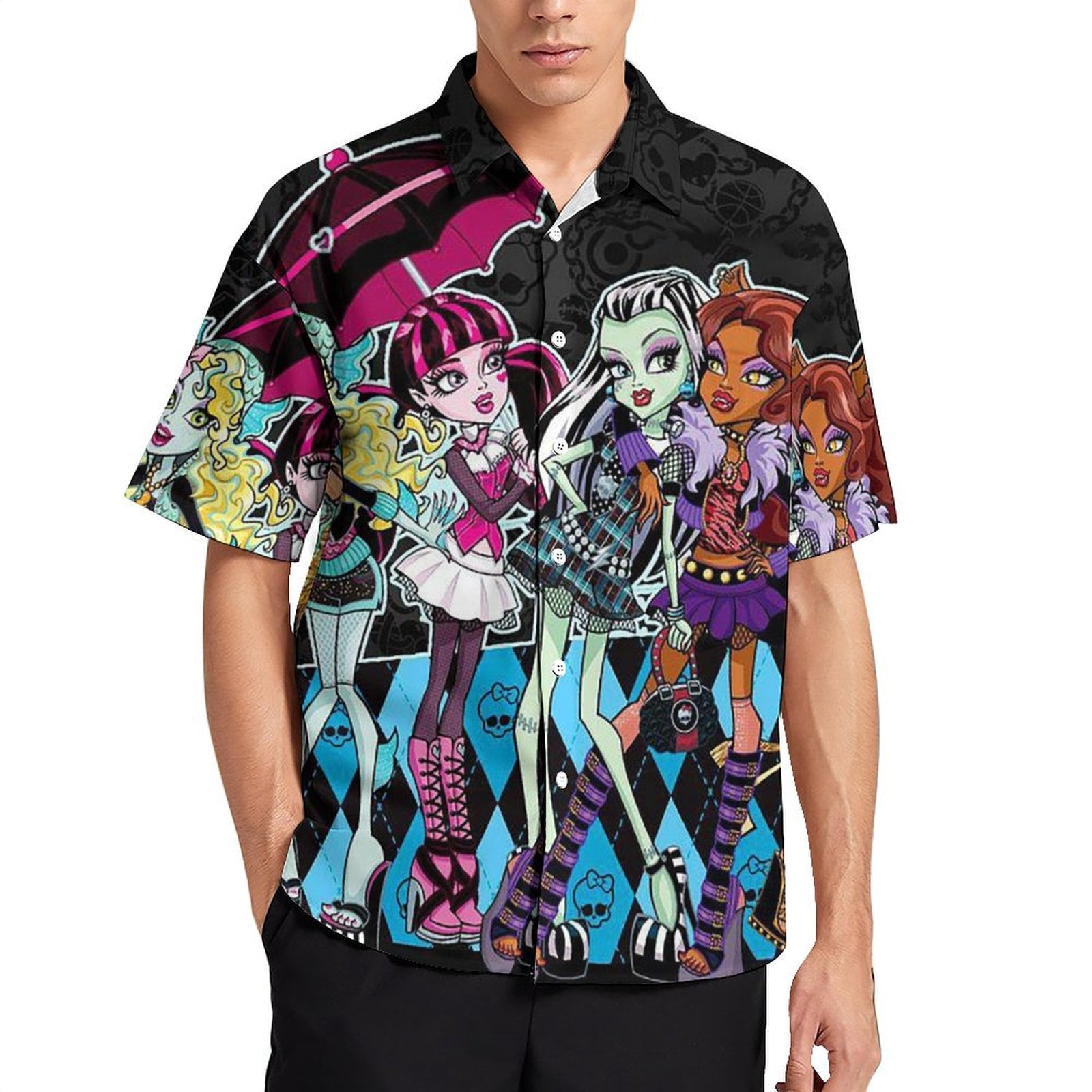 Monster High Men's Hawaiian Shirt Short Sleeve Casual Summer Beach ...