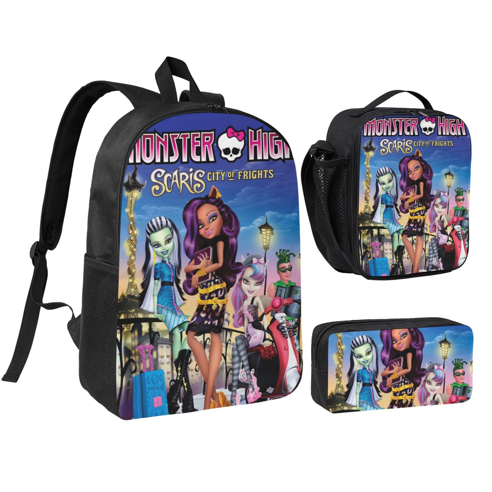 Monster High Movie Backpack 3-Piece Set Lunch Bag Pencil Case Daypack ...