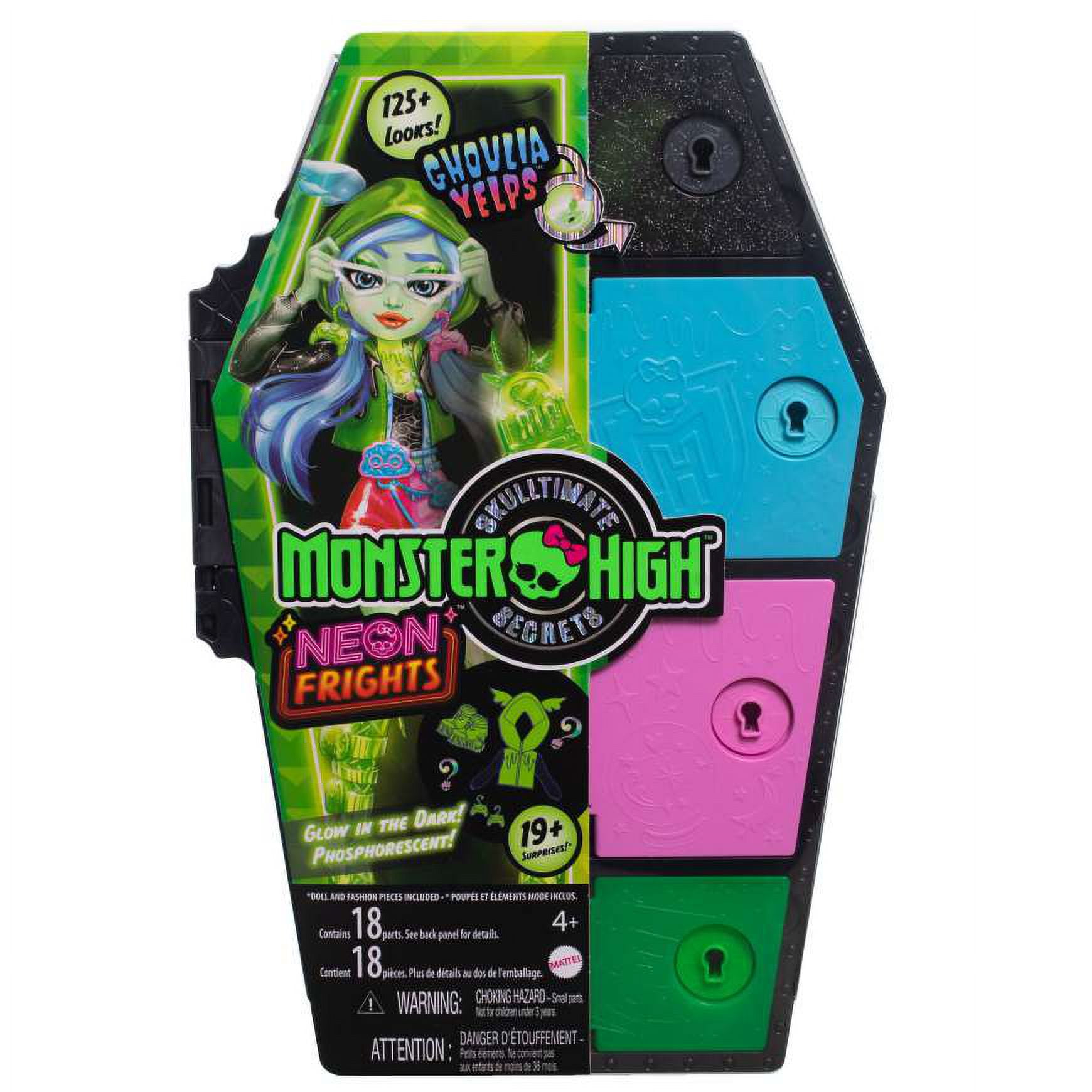 Monster High Neon Frights Ghoulia Yelps Doll with Coffin-Shaped Locker ...