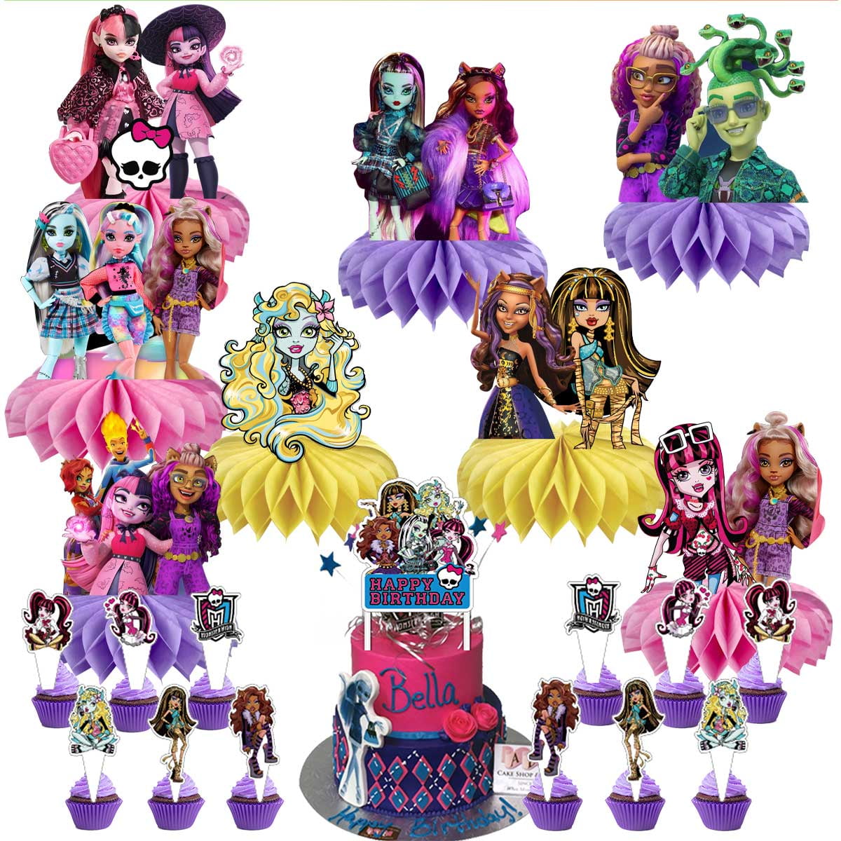 Monster High Party Decor Supplies Honeycomb Centerpieces Table Toppers ...