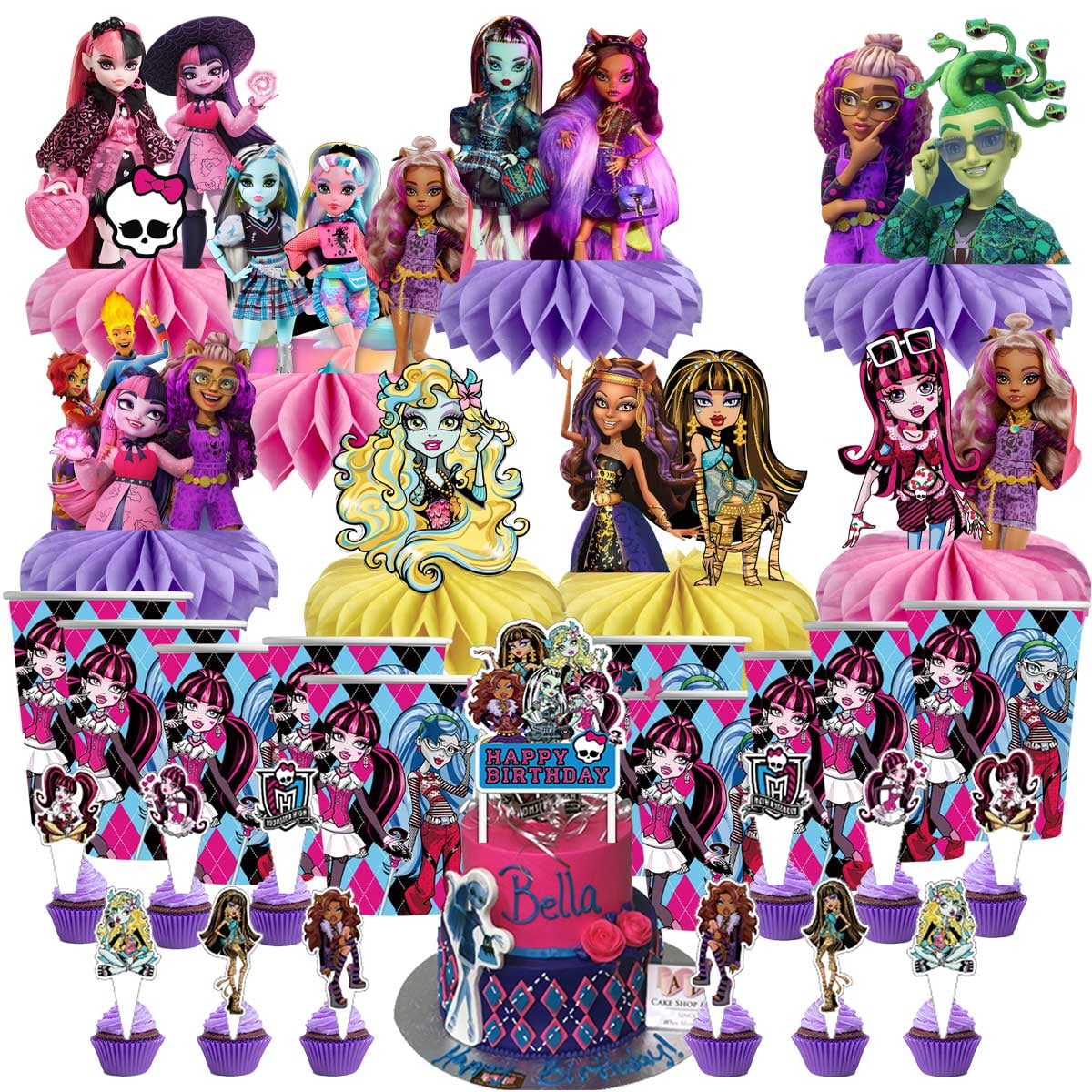Monster High Party Supplies Decor Cups Fans Decorations Honeycomb ...