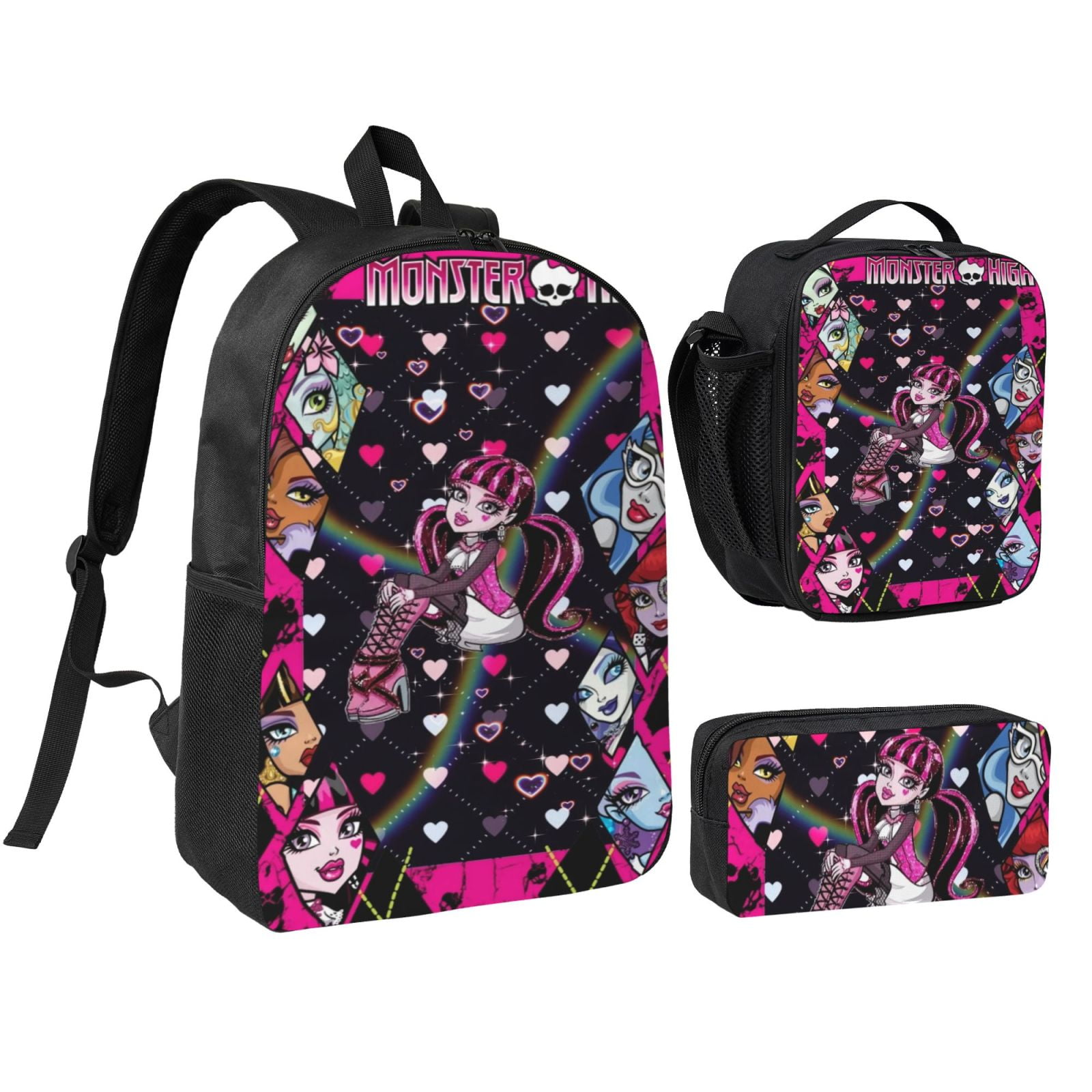 Monster High School Backpack 3 Piece Set, 3D Printed Lightweight High ...