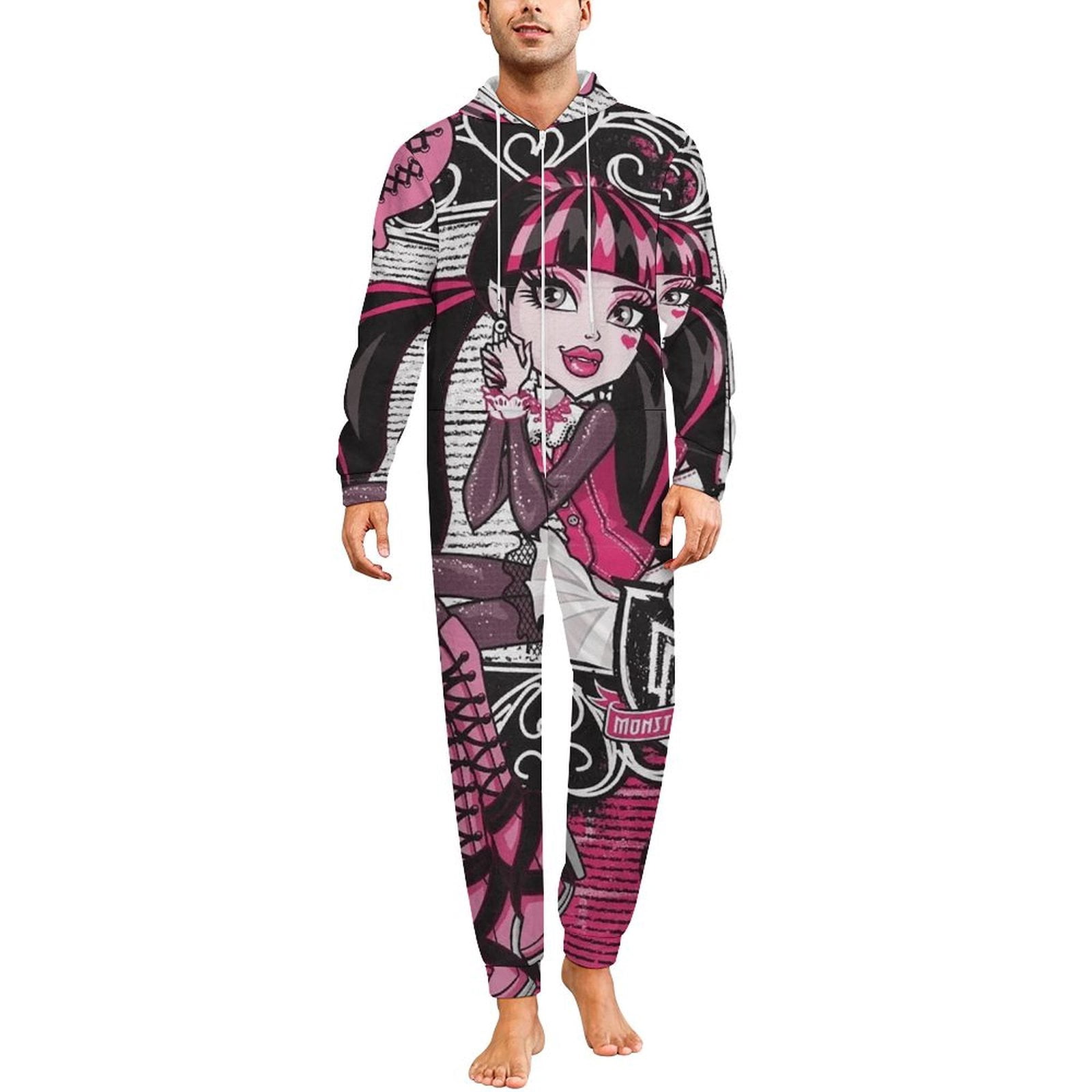 Monster High Unisex Onesie Pajamas Zipper Jumpsuit Hooded One Piece ...