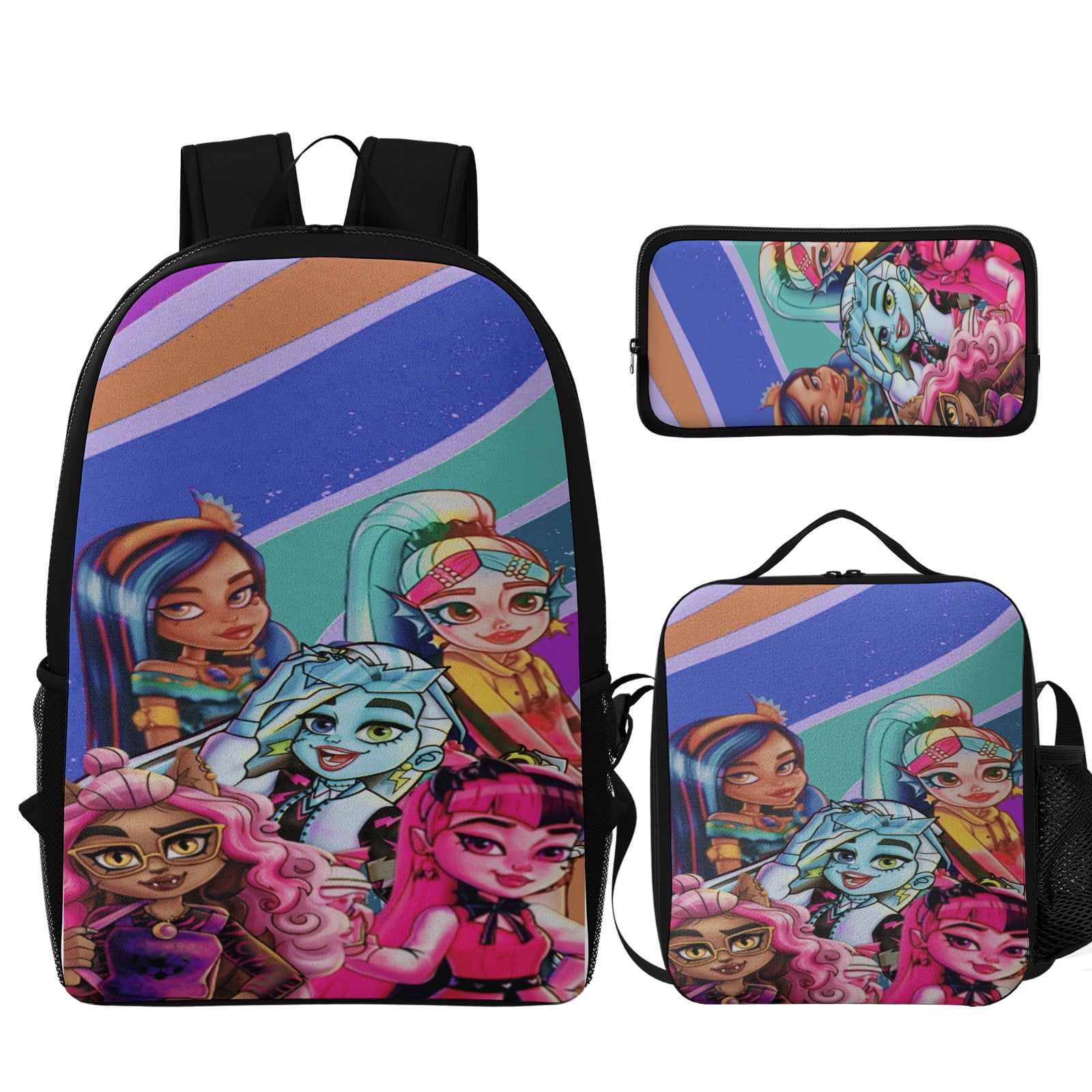 Monster High backpack 3 piece set anime cartoon laptop bags for unisex ...