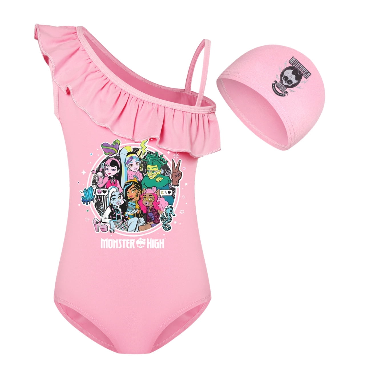 Monster High girls' one-piece swimsuit with milk silk suspender, one ...