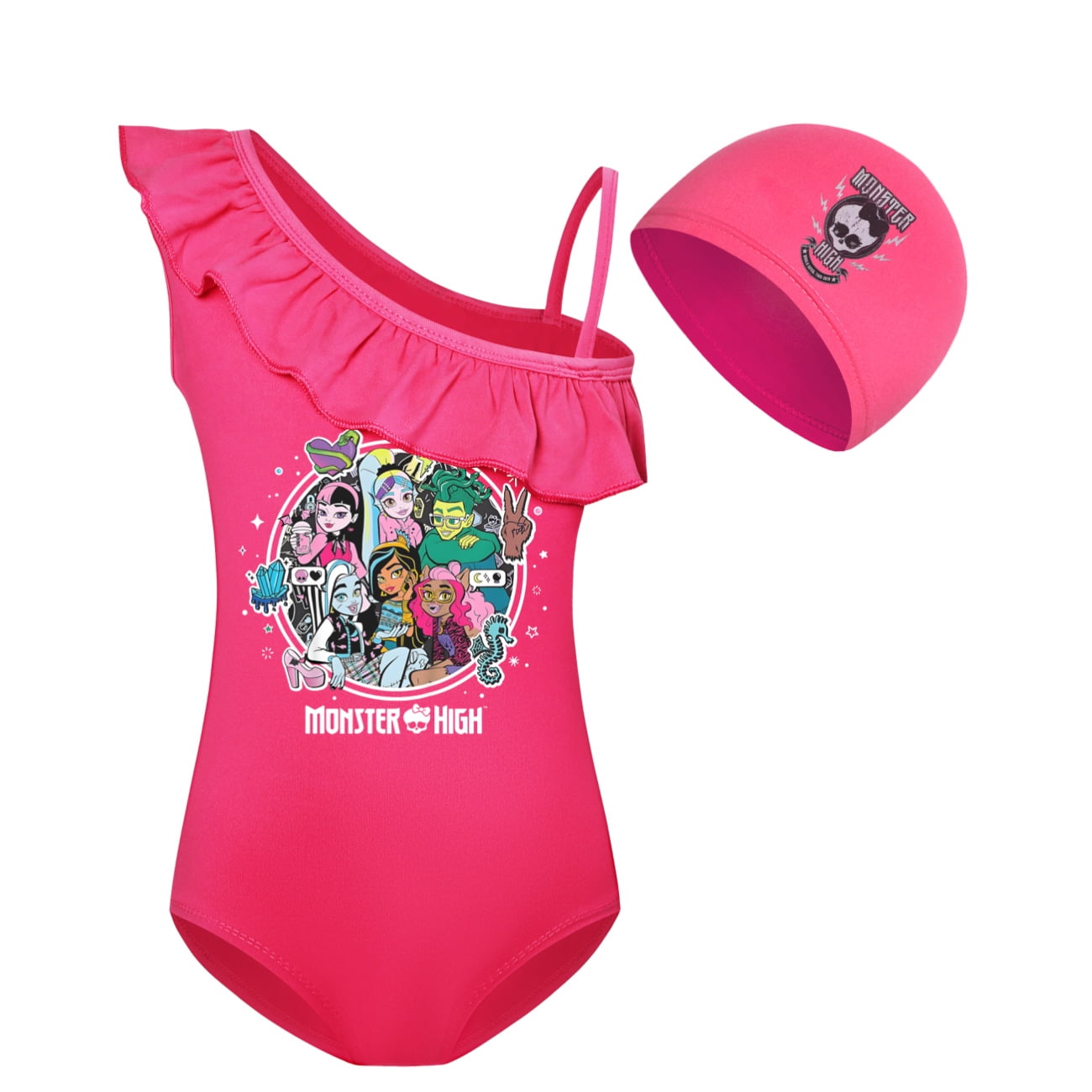 Monster High girls' one-piece swimsuit with milk silk suspender, one ...