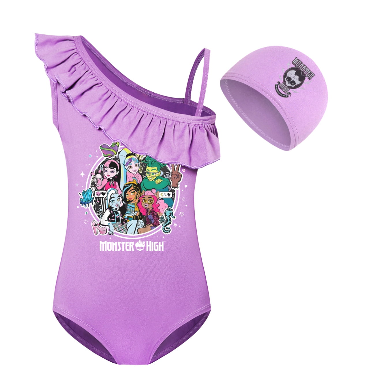 Monster High girls' one-piece swimsuit with milk silk suspender, one ...
