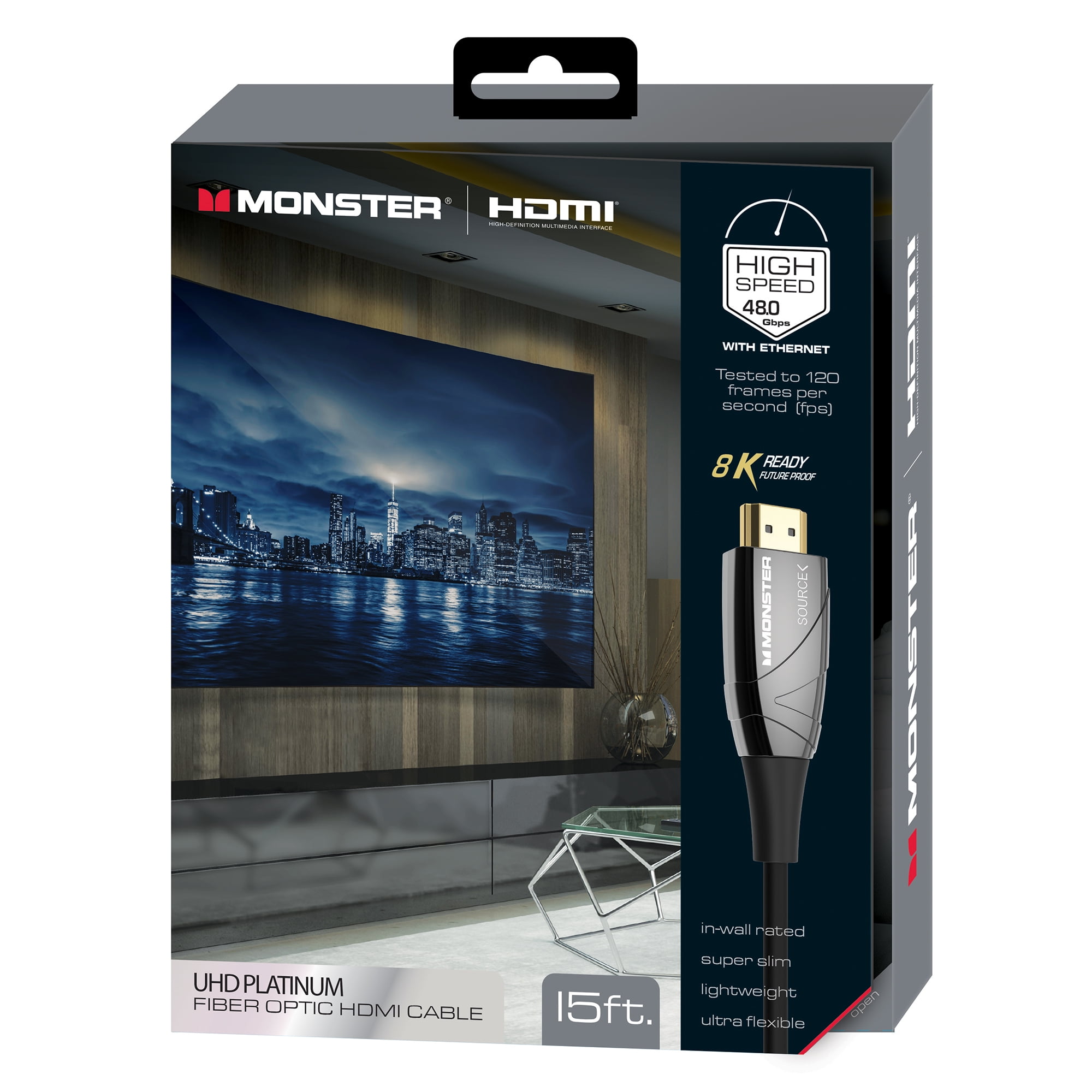 Free Shipping! Monster UHD Platinum Fiber Optic HDMI Cable - 15ft ...