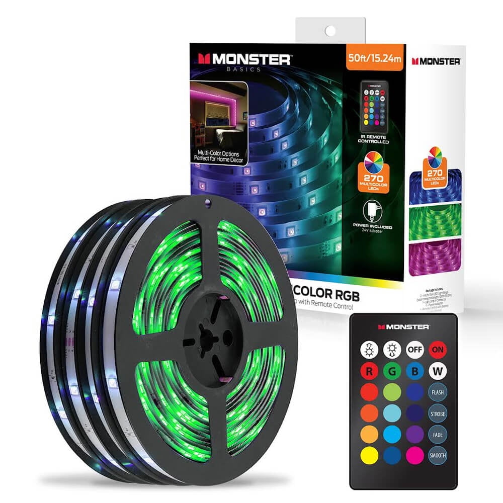 Monster Indoor 50ft RGB Remote Control Peel-and-Stick Installation LED ...